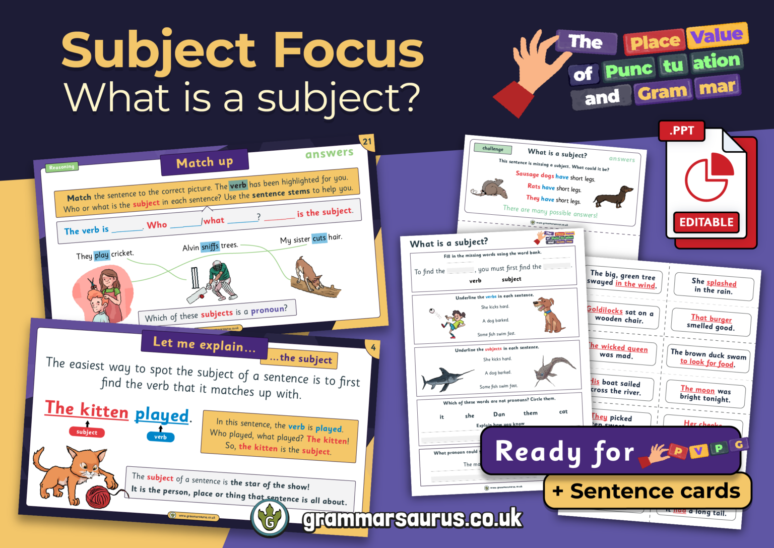Year 1 The Place Value of Punctuation and Grammar – Subject/Verb focus ...