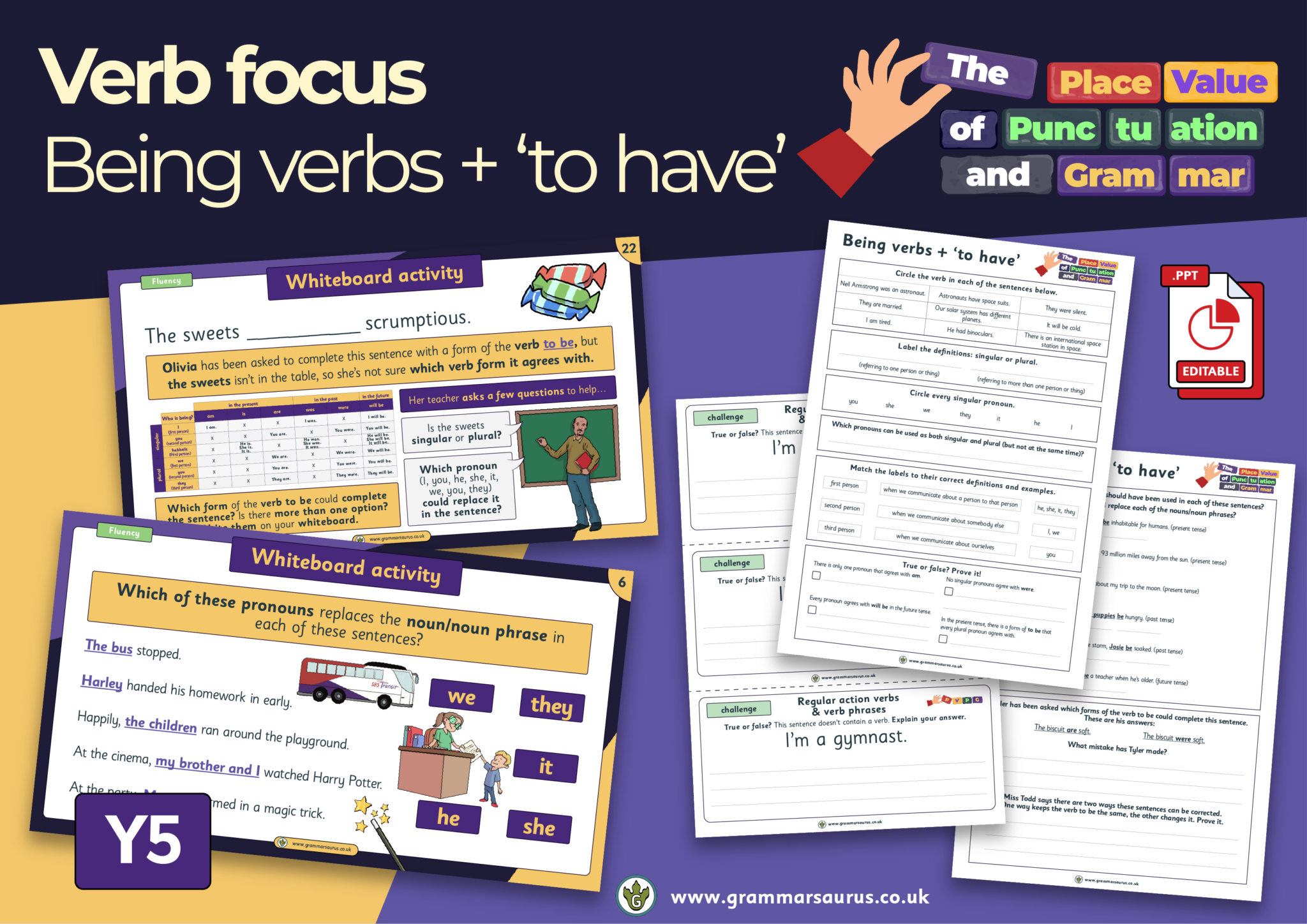 Year 5 The Place Value of Punctuation and Grammar – Verb focus - Being ...