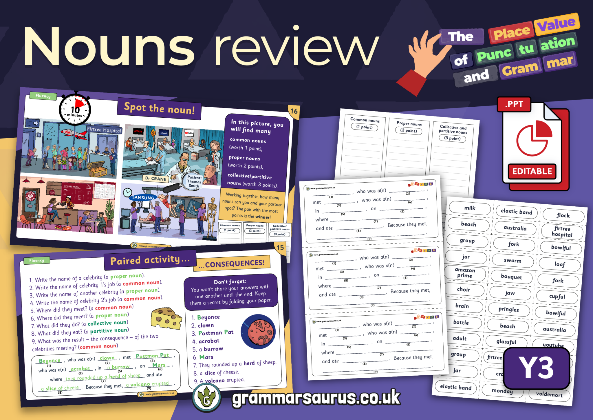Year 3 The Place Value of Punctuation and Grammar – Nouns Review ...
