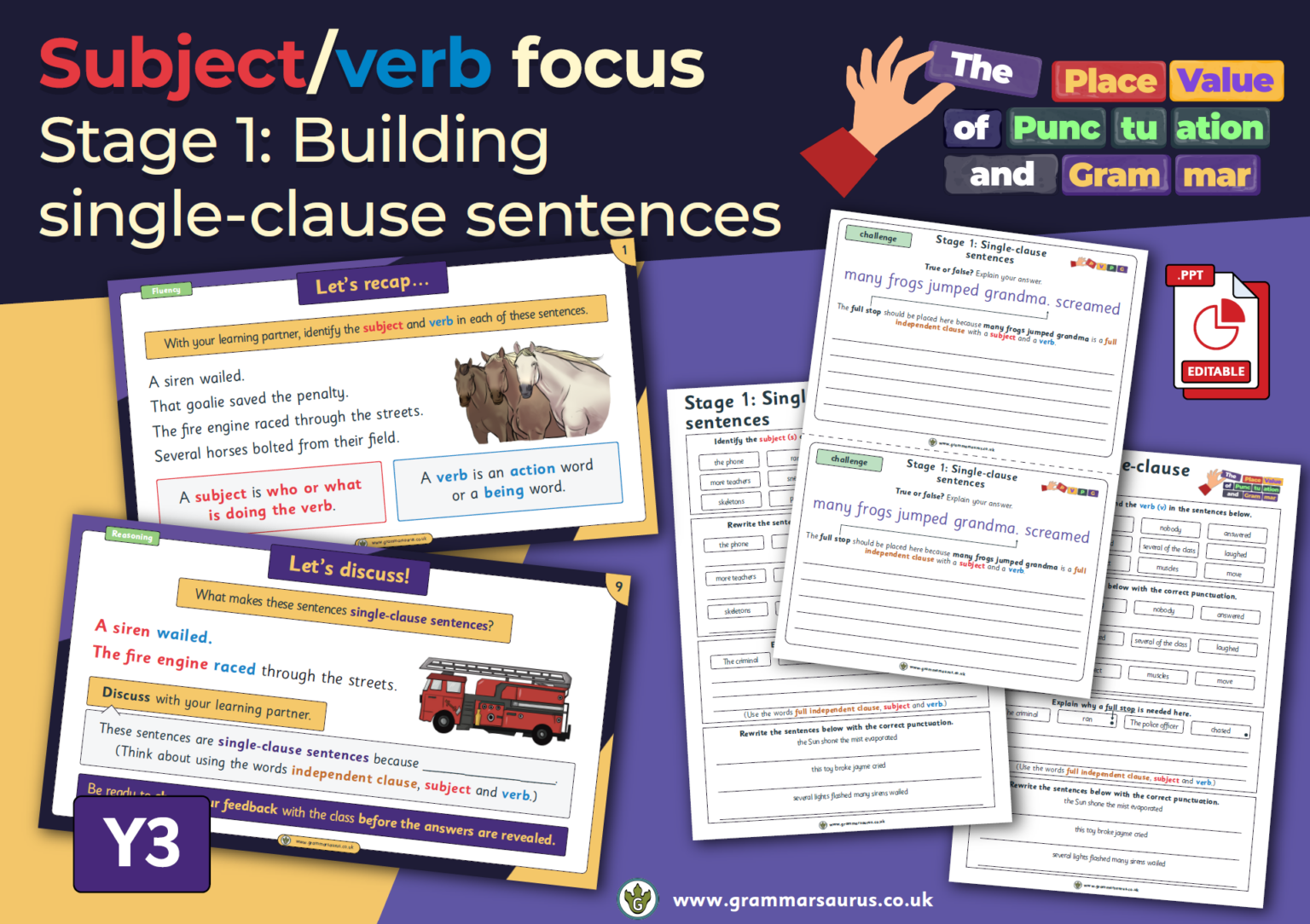 Year 3 The Place Value of Punctuation and Grammar - Subject/ Verb focus ...