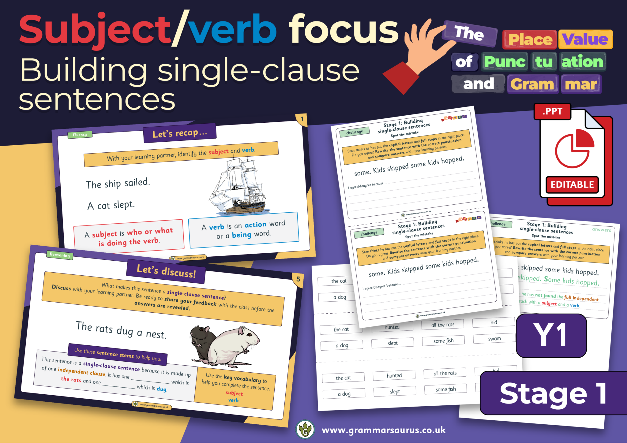 Year 1 The Place Value of Punctuation and Grammar – Verb focus ...