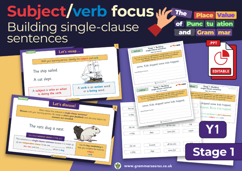 Year 1 The Place Value of Punctuation and Grammar – Verb focus ...