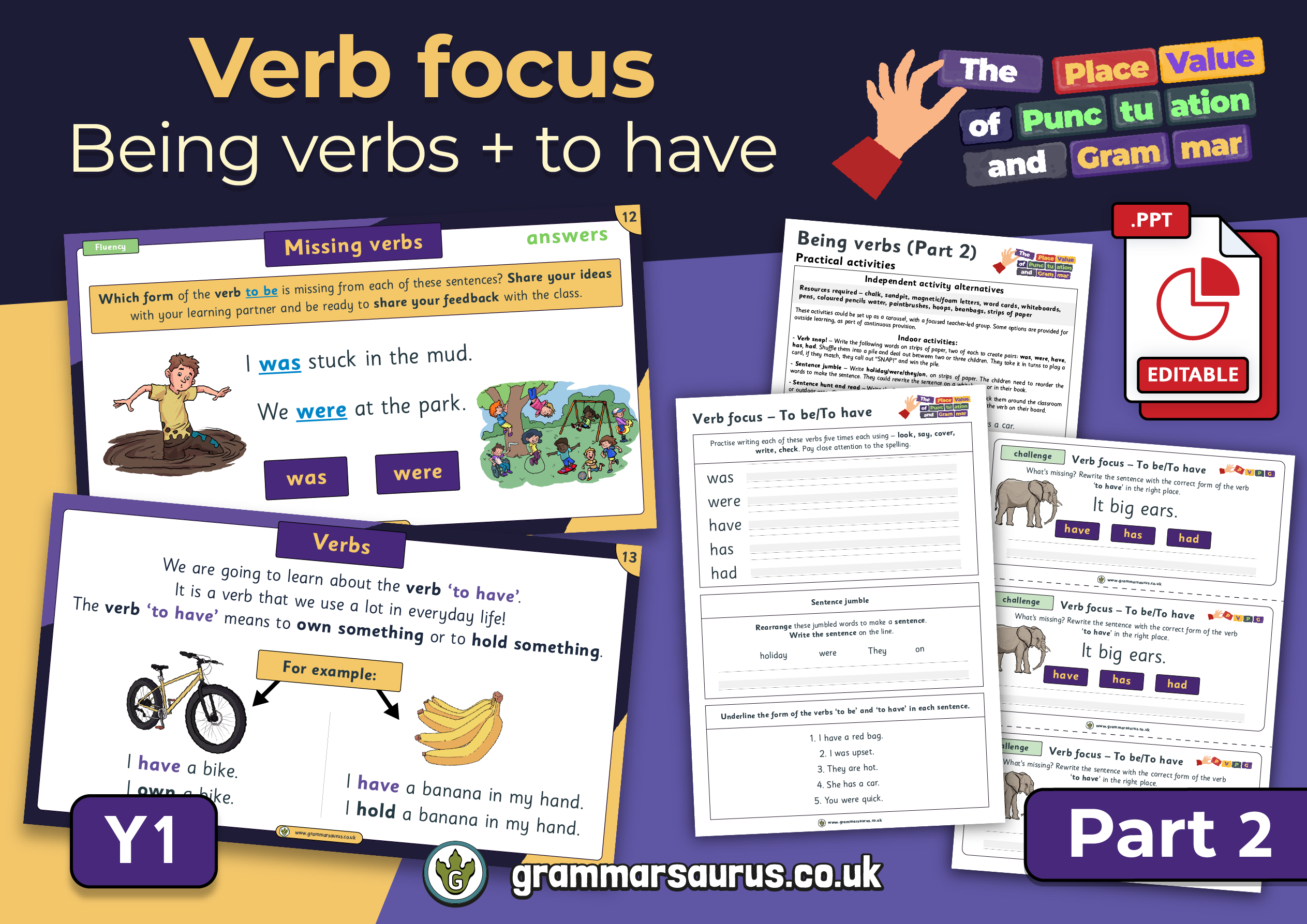 Year 1 The Place Value of Punctuation and Grammar – Verb focus - Being ...