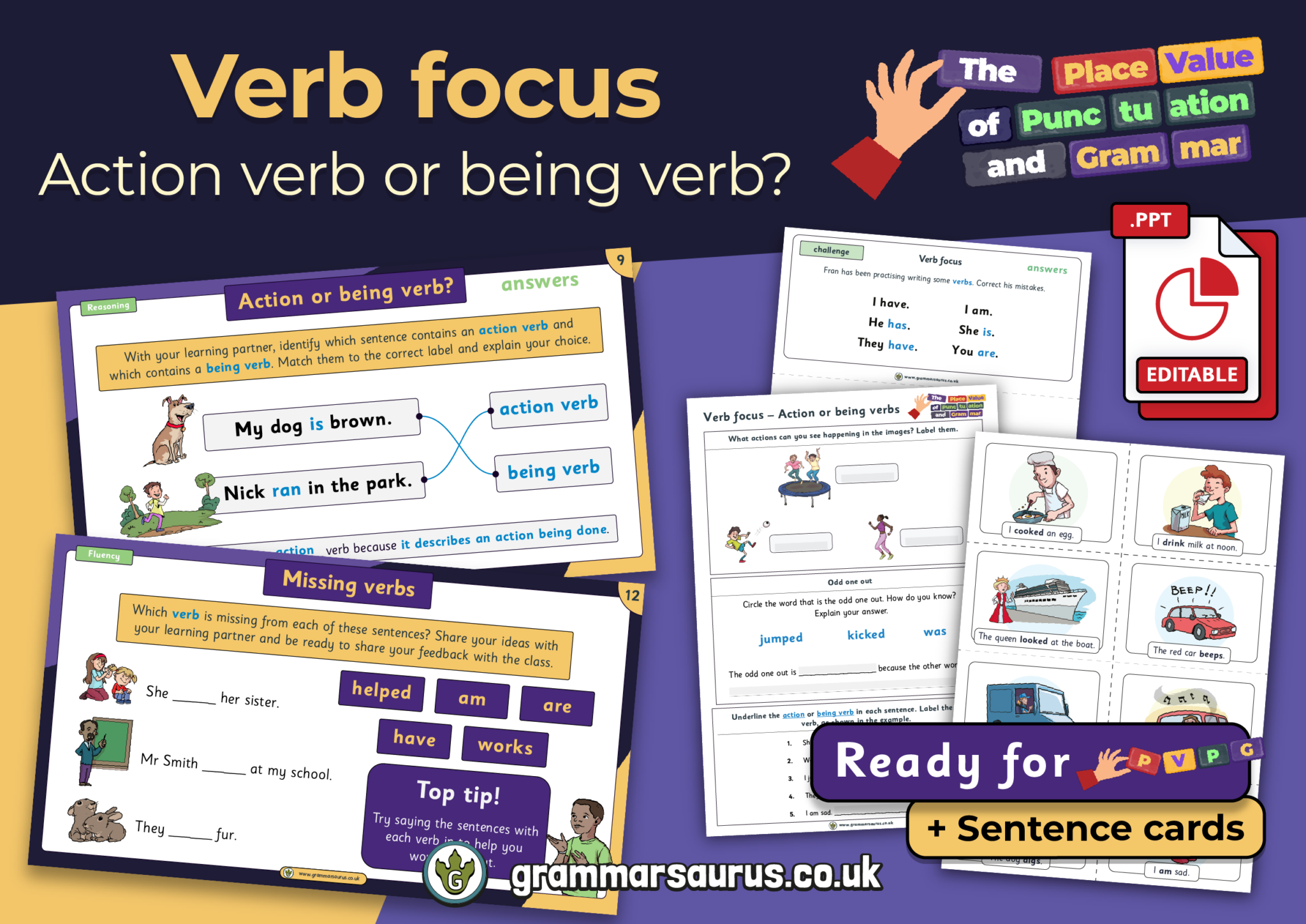 Ready for Place Value of Punctuation and Grammar - Verb focus - Action ...