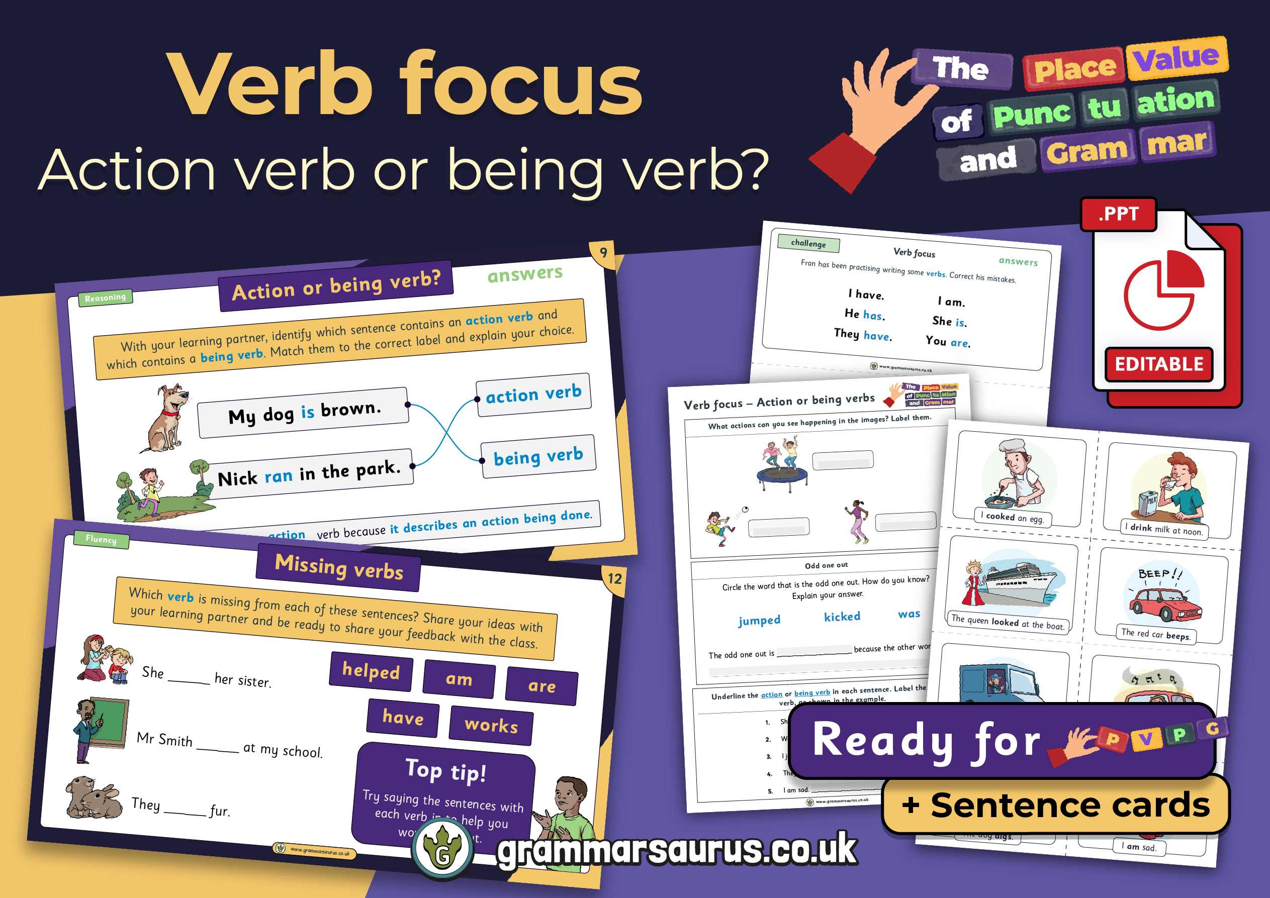 Ready for Place Value of Punctuation and Grammar - Verb focus - Action ...