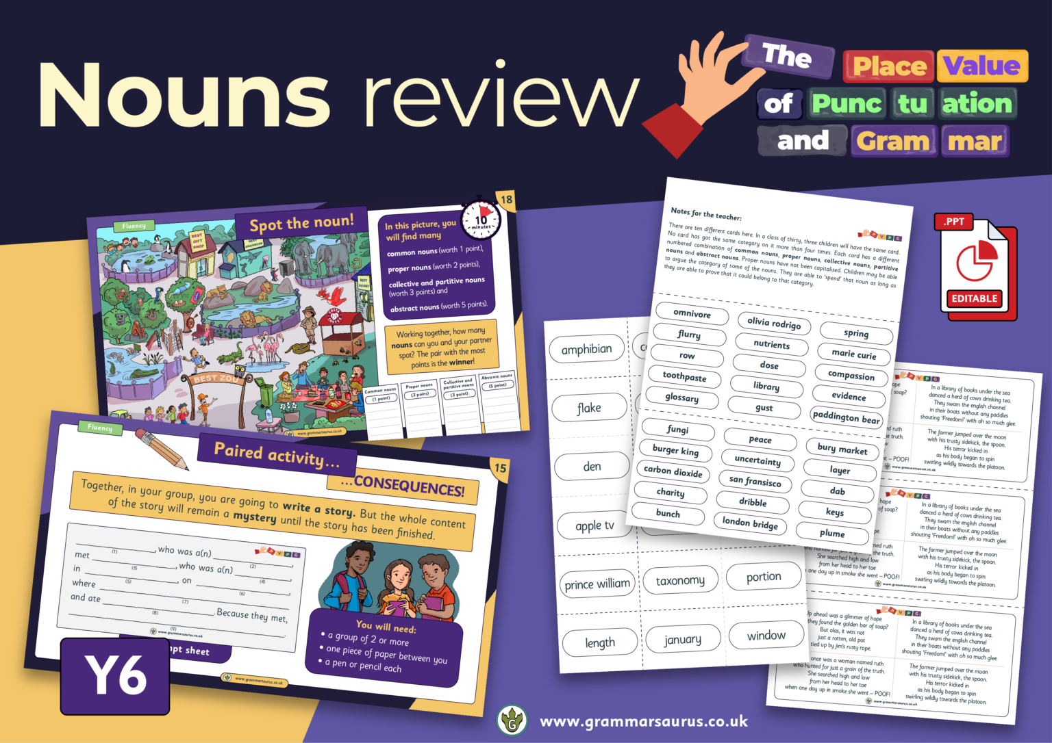 Year 6 The Place Value of Punctuation and Grammar – Nouns review ...