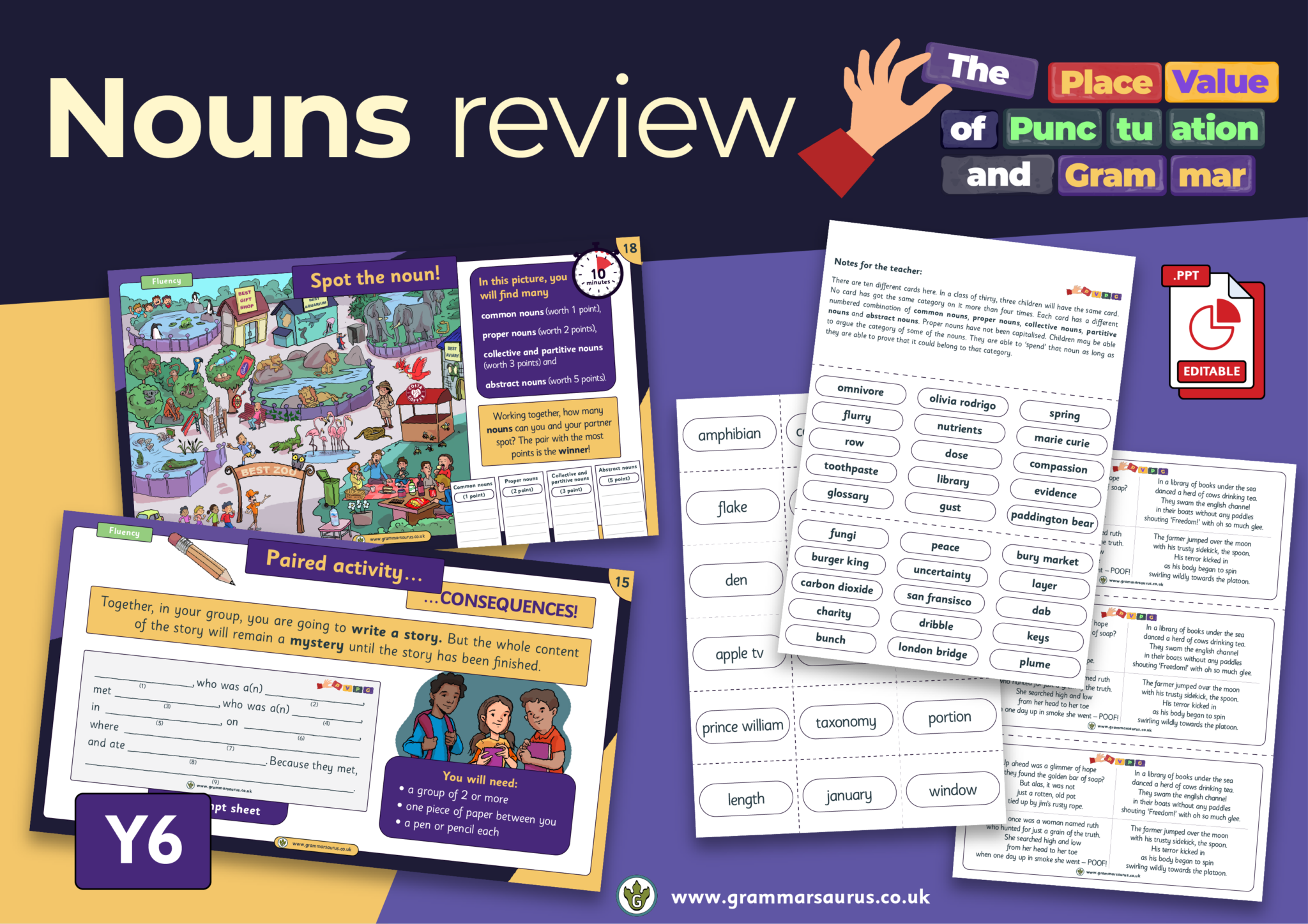 Year 6 The Place Value of Punctuation and Grammar – Nouns review ...