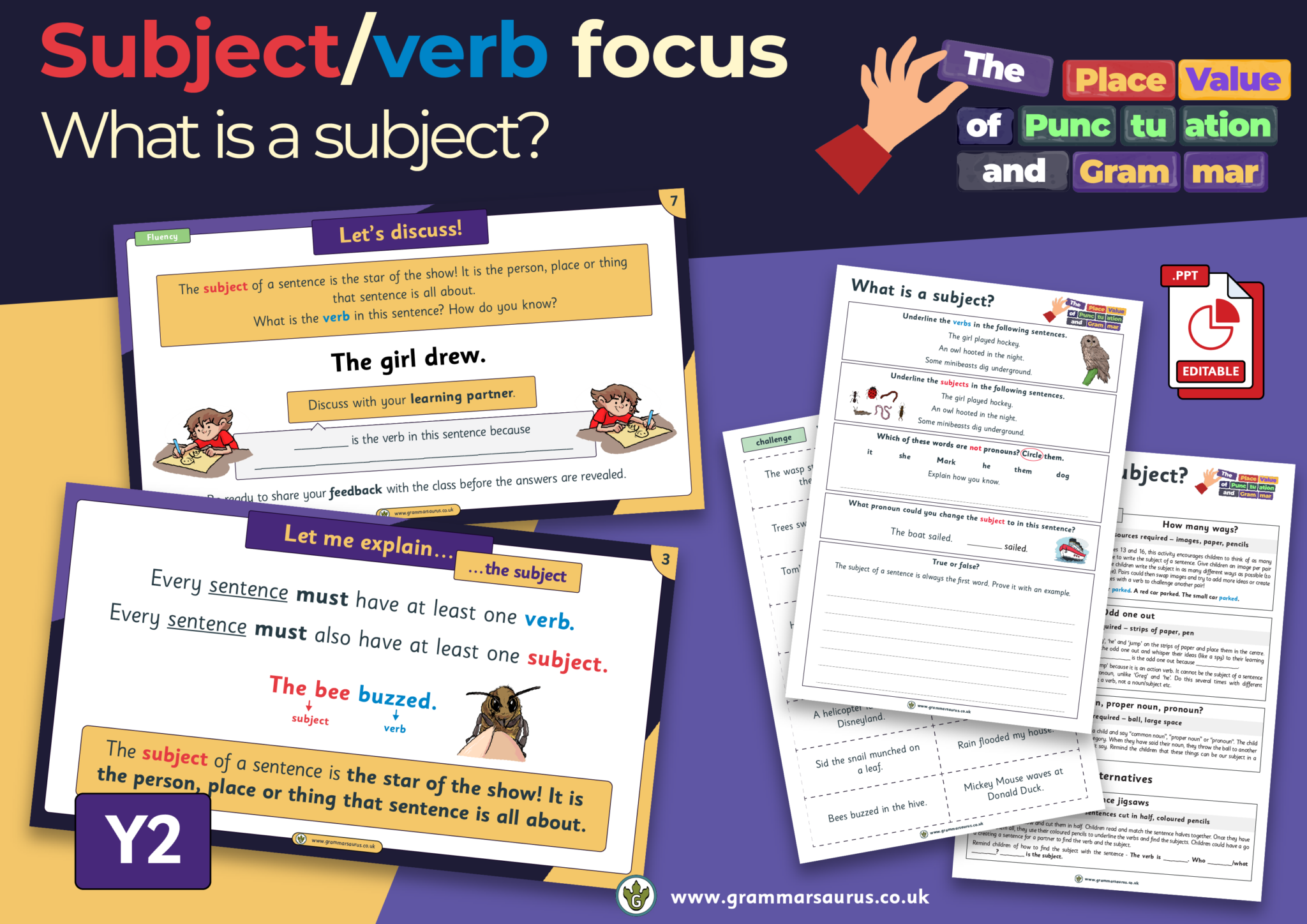 Year 2 The Place Value of Punctuation and Grammar – Subject/Verb focus ...