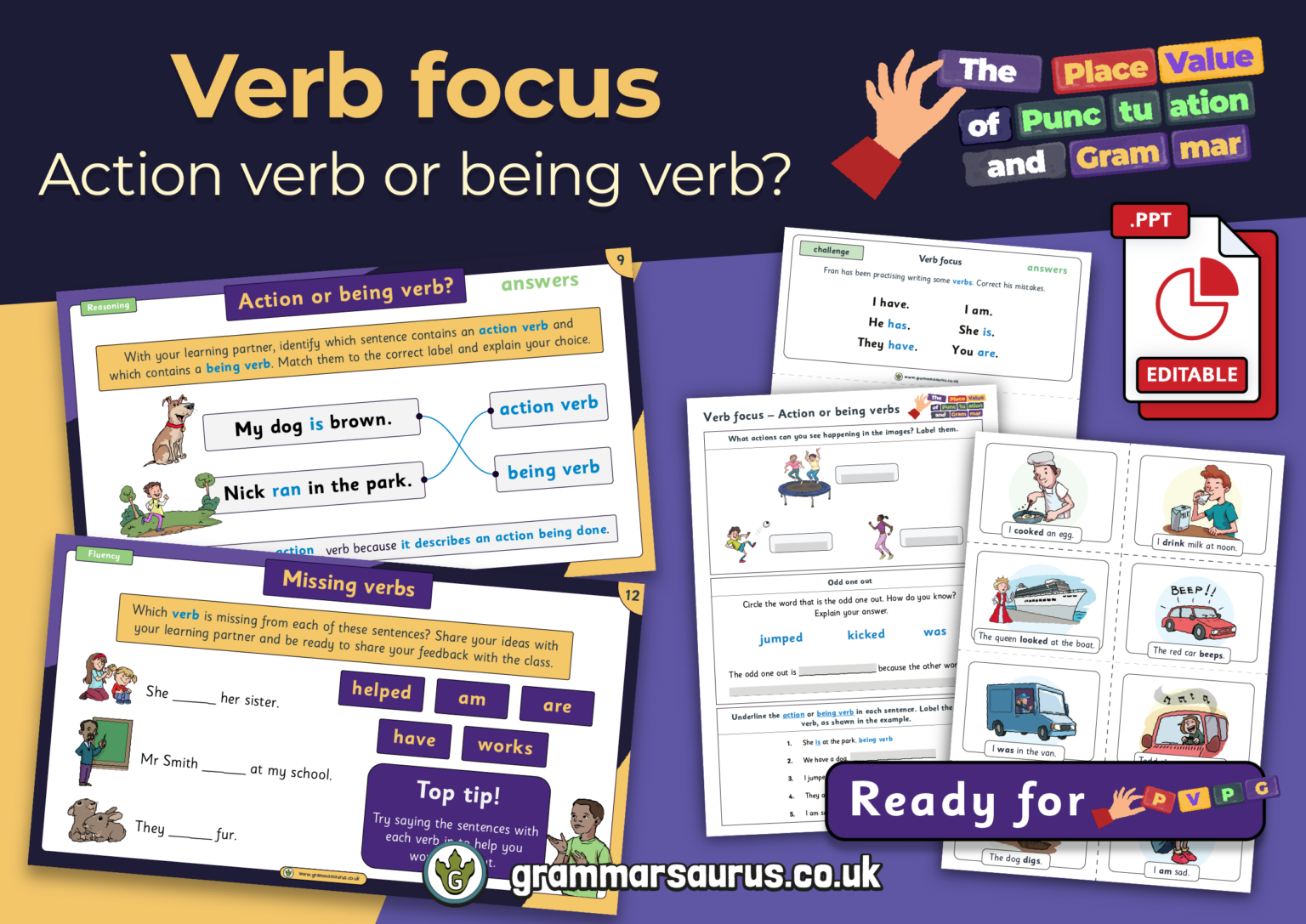 Ready for Place Value of Punctuation and Grammar - Verb focus - Action ...