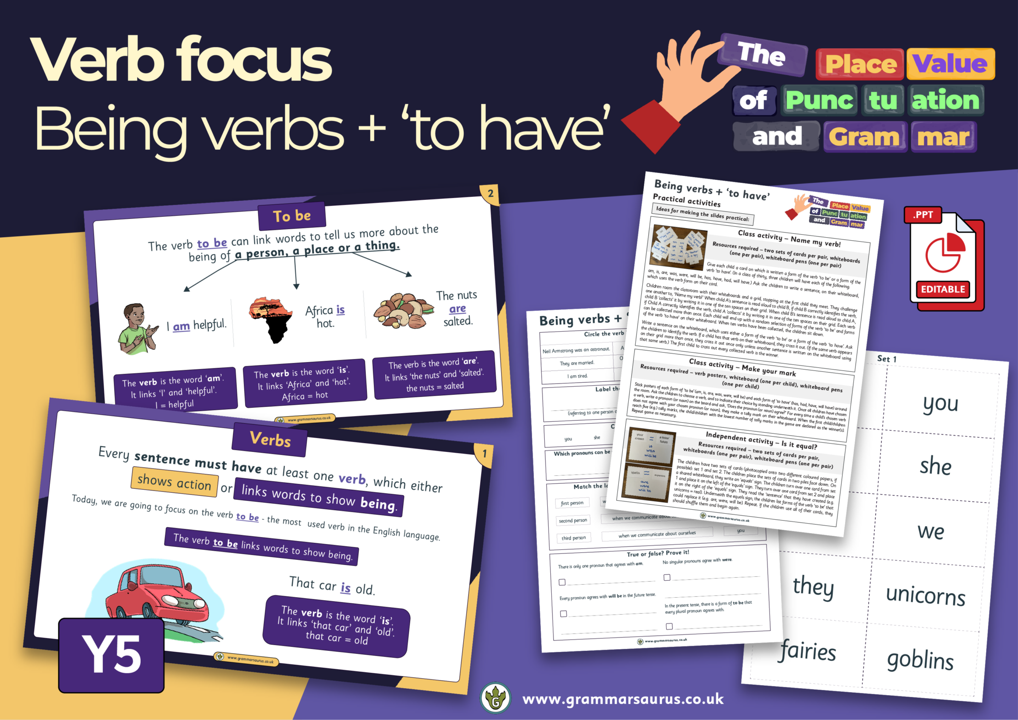 Year 5 The Place Value of Punctuation and Grammar – Verb focus - Being ...
