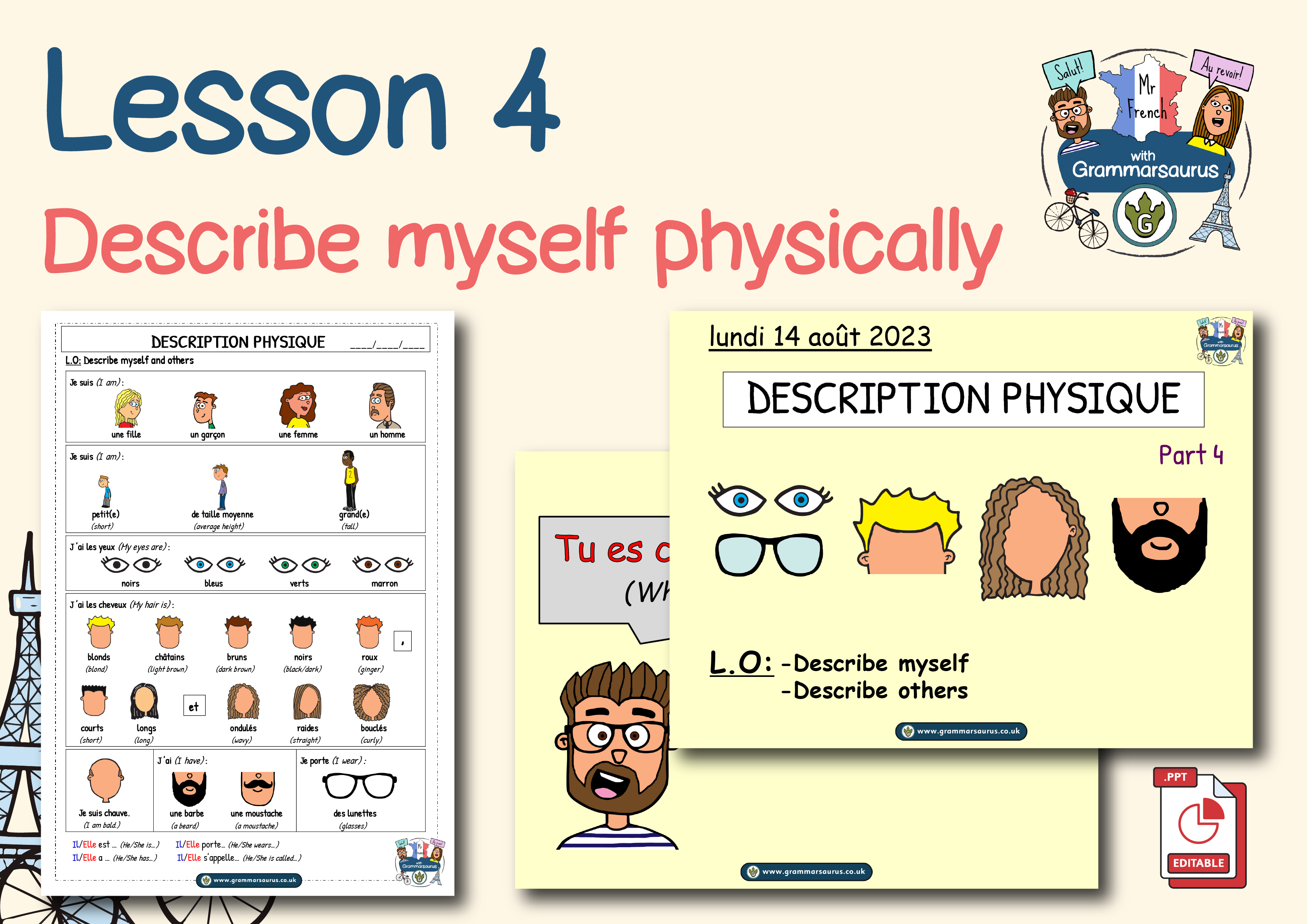 Year 6 French – Describe myself physically – Lesson 4 - Grammarsaurus