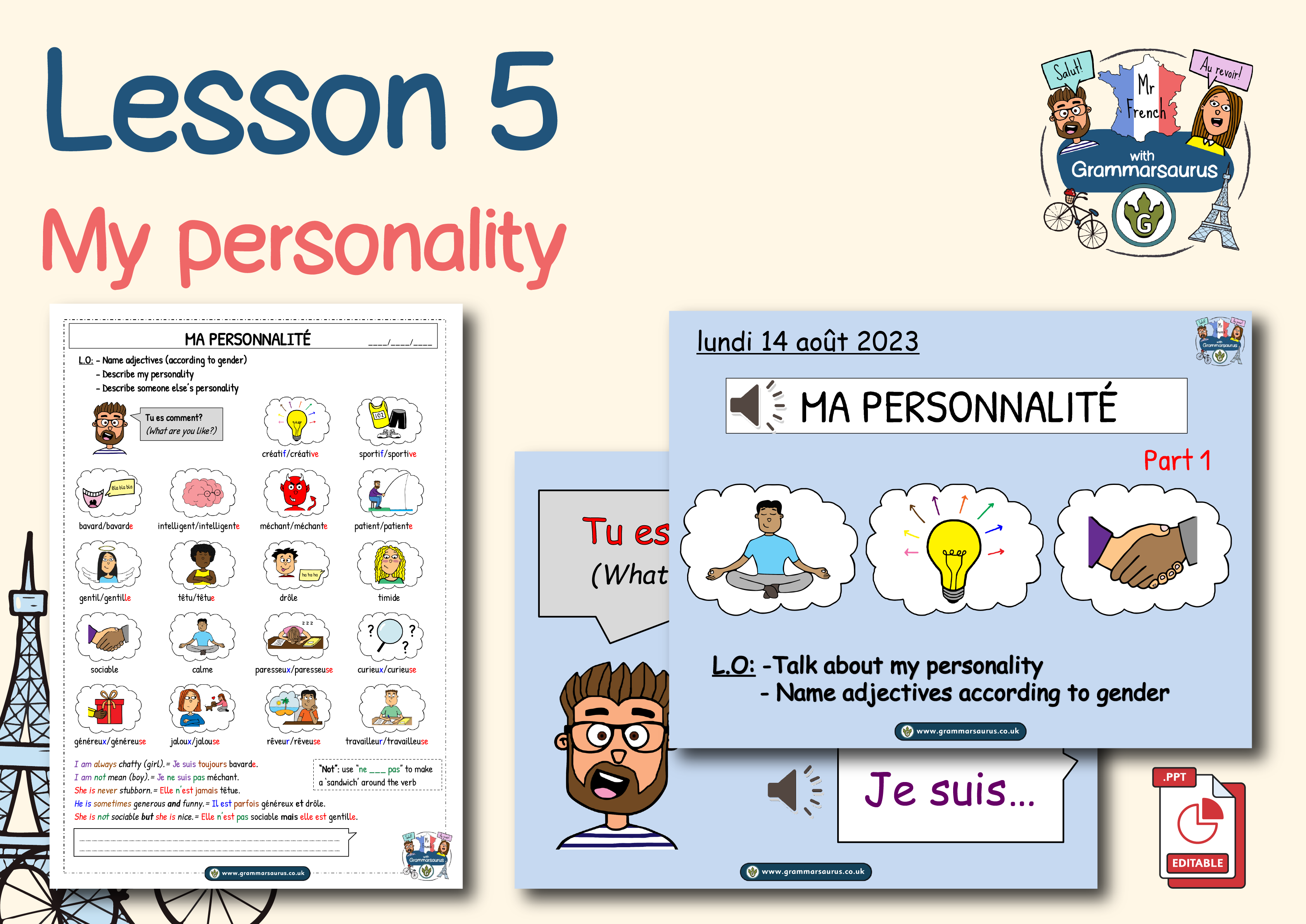 Year 6 French – My personality – Lesson 5 - Grammarsaurus