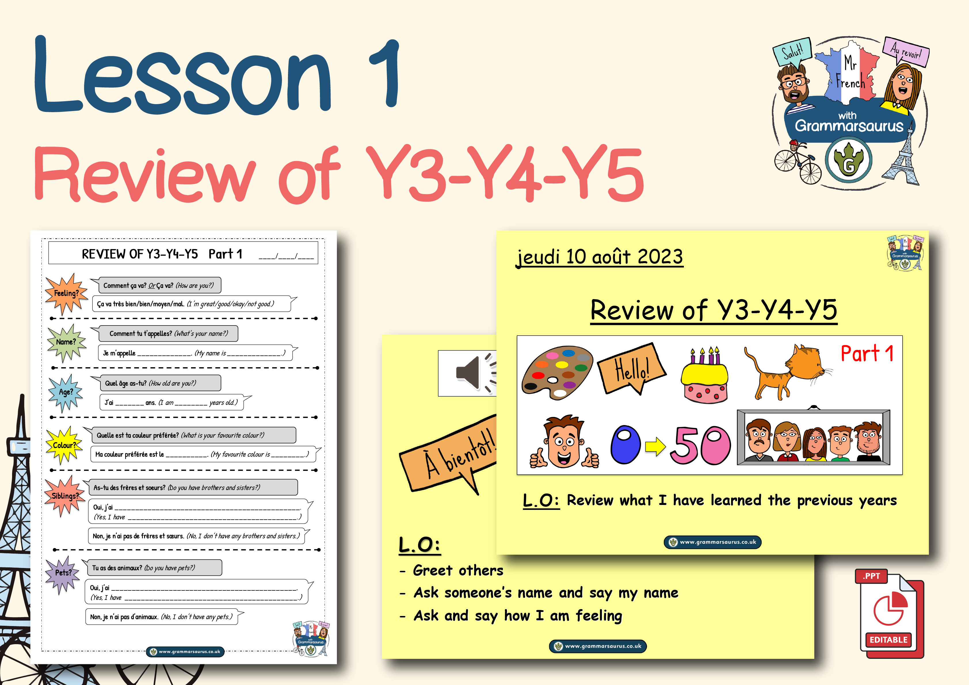 Year 6 French – Review of Y3/Y4/Y5 – Lesson 1 - Grammarsaurus