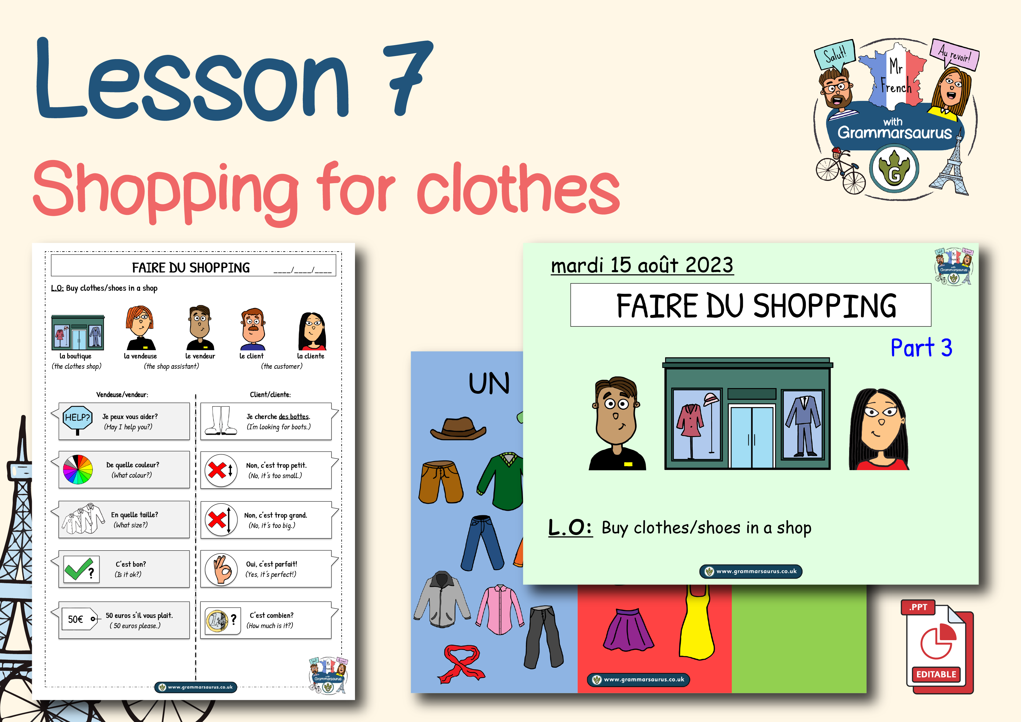 Year 6 French – Shopping for clothes – Lesson 7 - Grammarsaurus