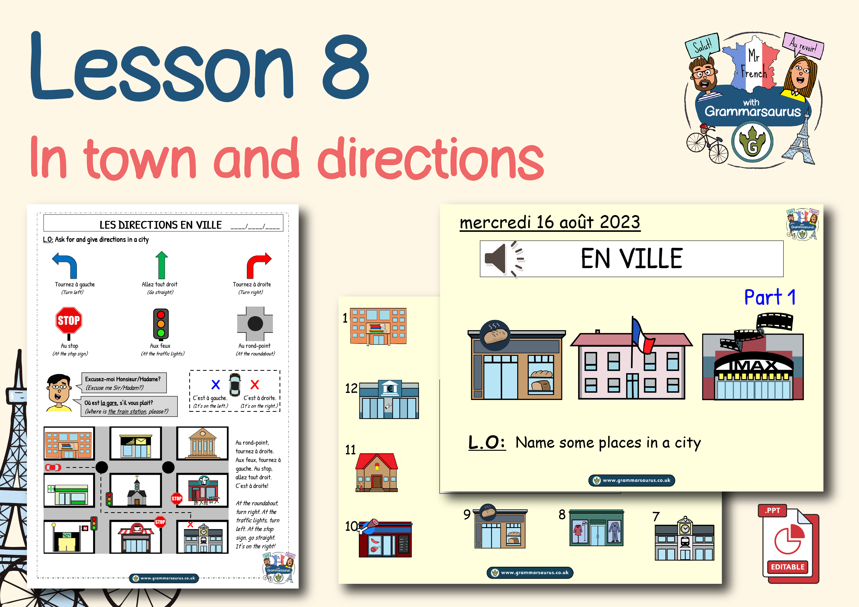 Year 6 French – In town and directions – Lesson 8 - Grammarsaurus