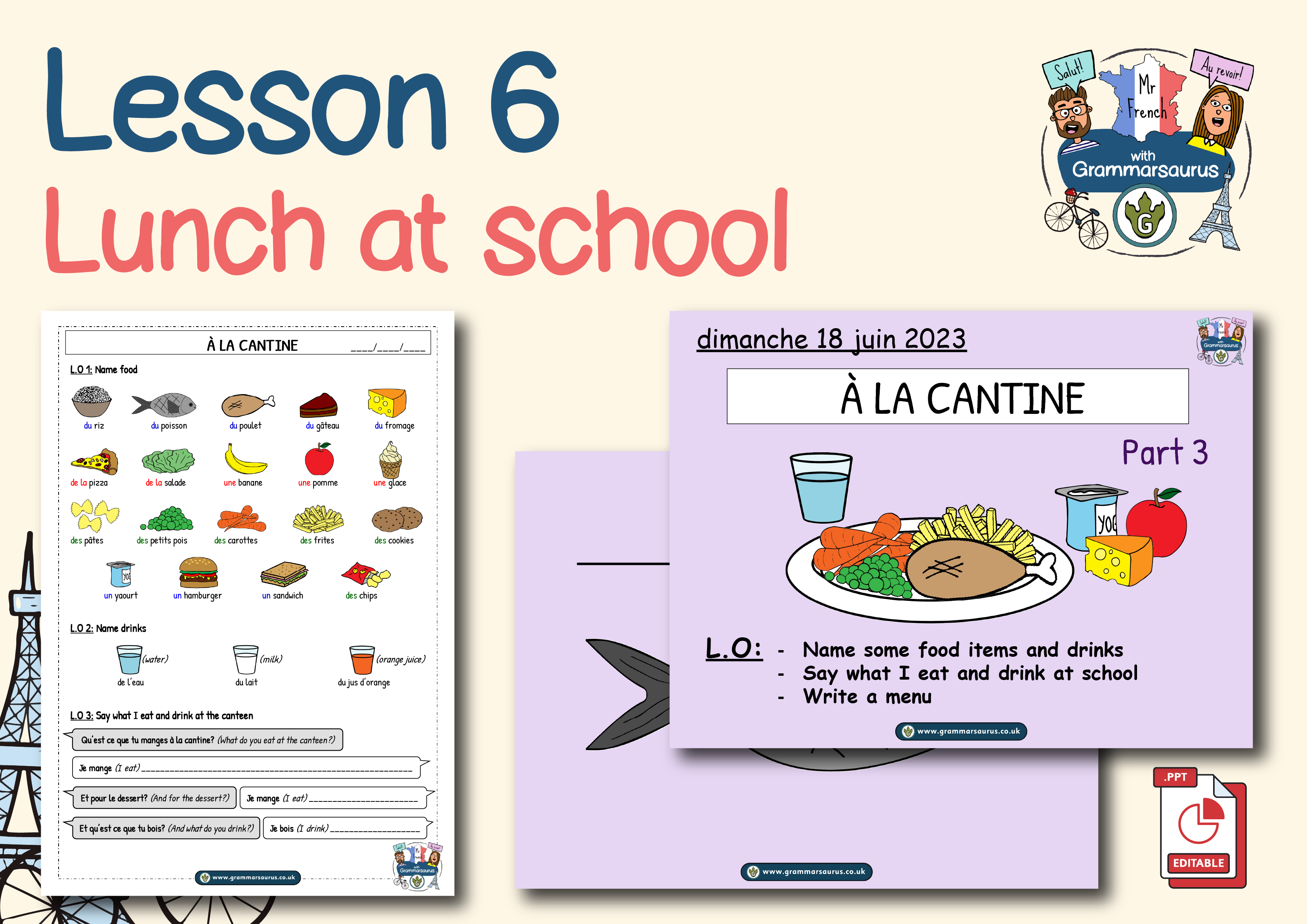 Year 4 French – Lunch at school – Lesson 6 - Grammarsaurus