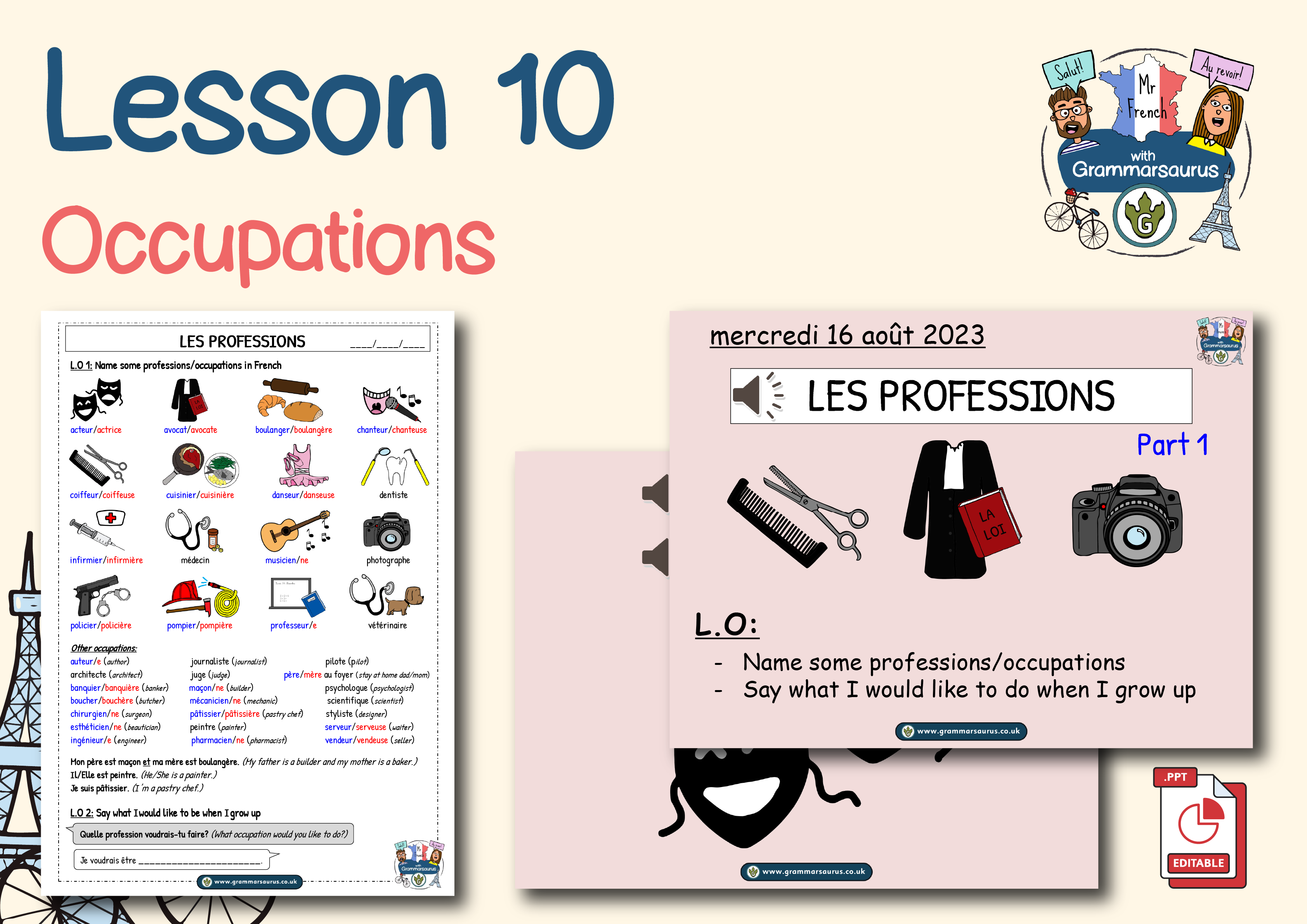 Year 6 French – Occupations – Lesson 10 - Grammarsaurus