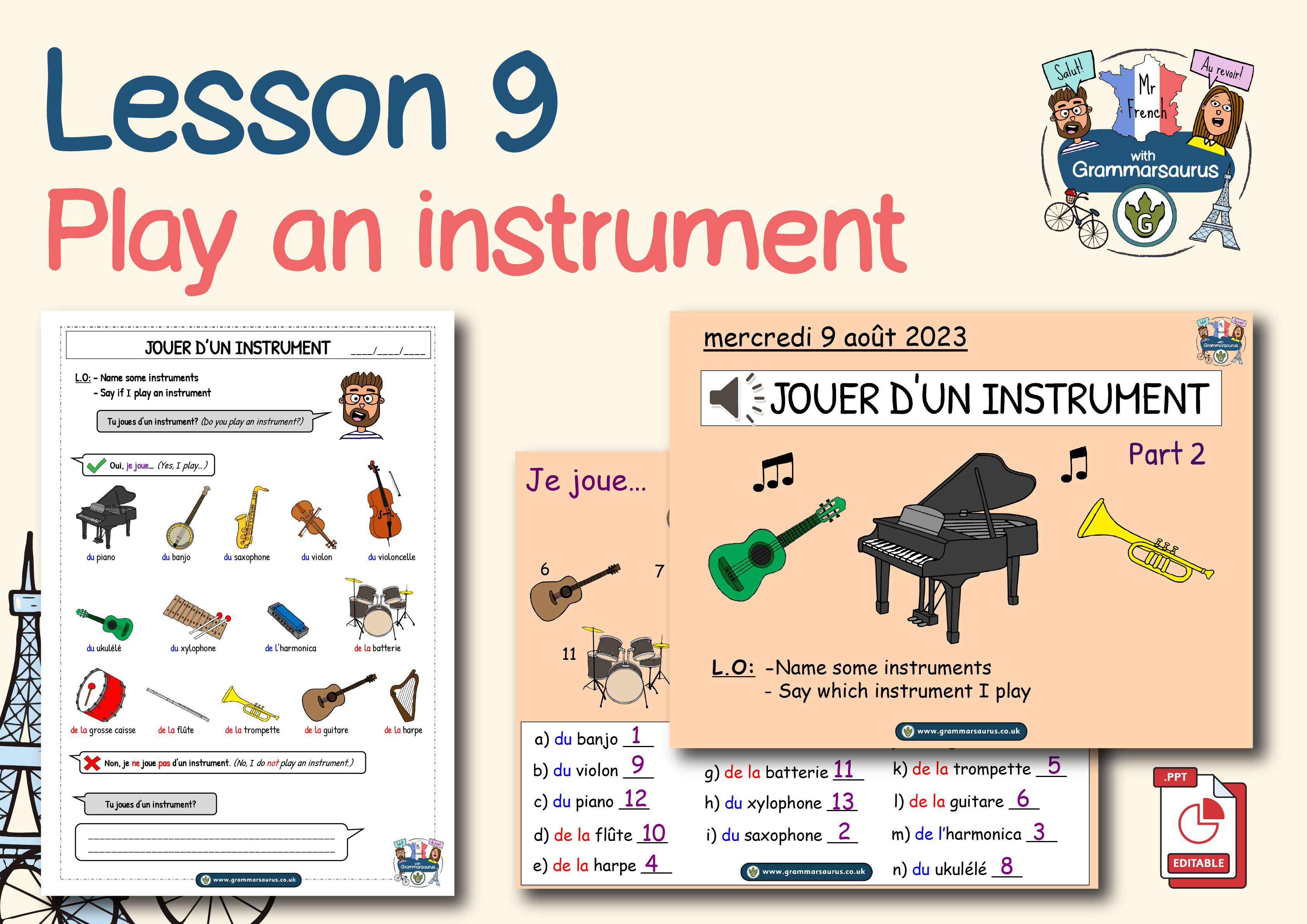 Year 4 French- Play an Instrument - Lesson 9 - Grammarsaurus