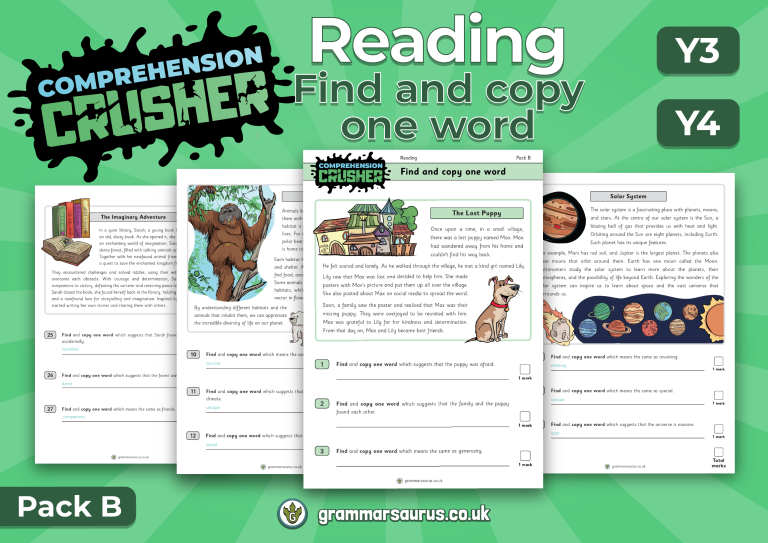 Year 3/4 Comprehension Crusher: Find and copy one word - Pack B ...