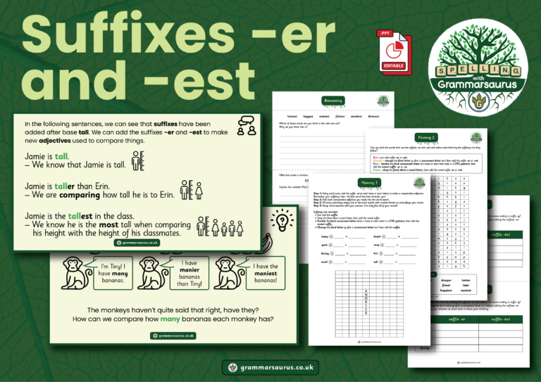 Y2 Objective 11 (Suffixes -er and -est) - Grammarsaurus