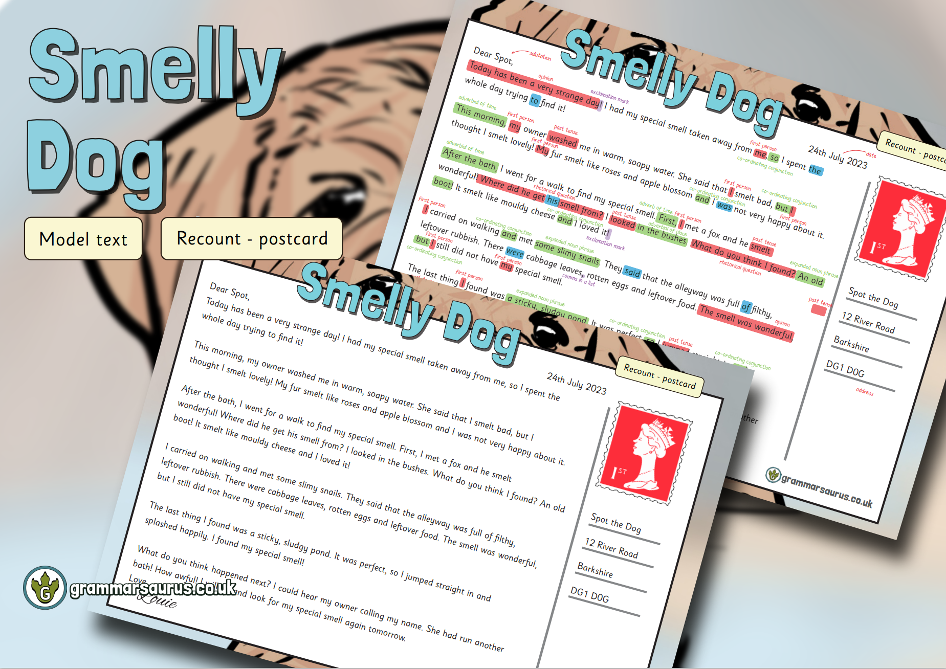 Year 1 Model Text – Recount – Postcard – Smelly Dog - Grammarsaurus
