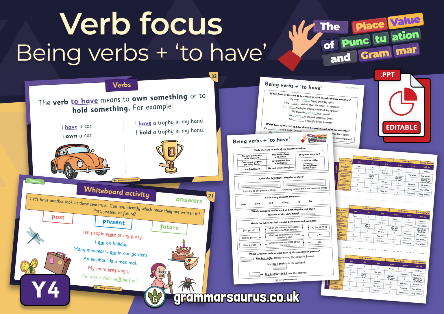 Year 4 The Place Value of Punctuation and Grammar – Verb Focus – Being ...