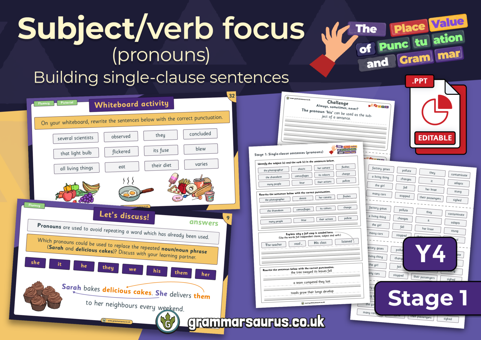 Year 4 The Place Value of Punctuation and Grammar – Subject/Verb focus ...