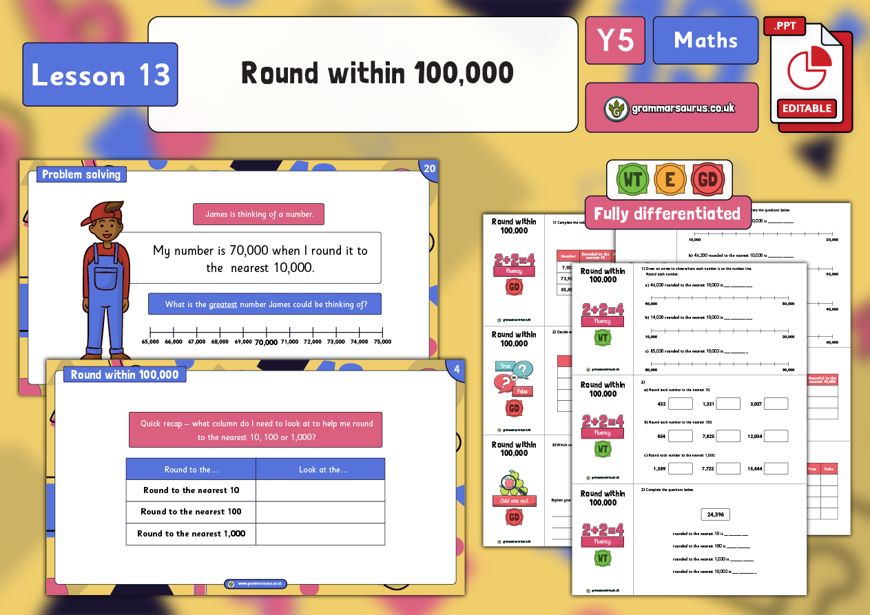 Year 5 Place Value – Round within 100,000 – Lesson 13 - Grammarsaurus
