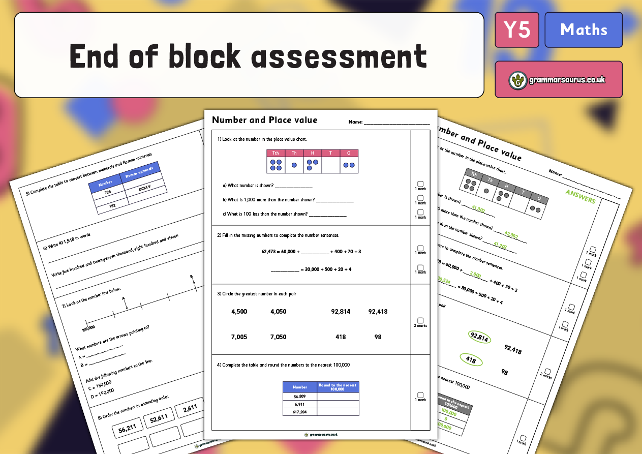 Year 5 Place Value – End of block assessment - Grammarsaurus