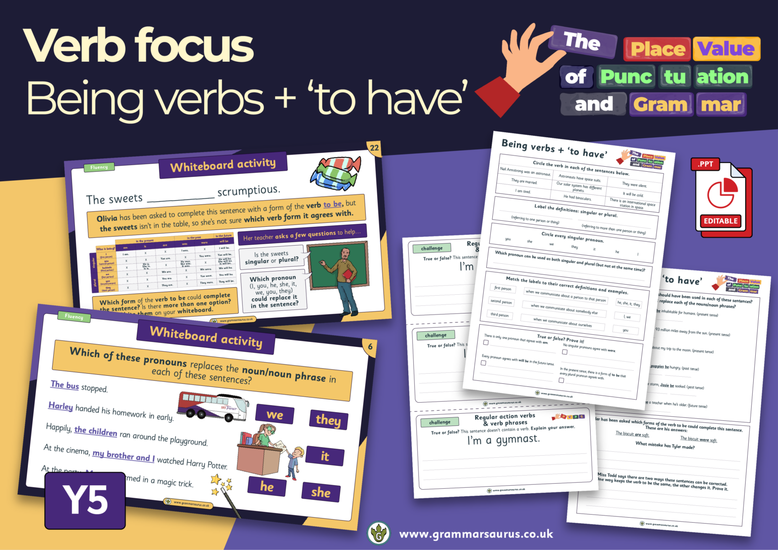 Year 5 The Place Value of Punctuation and Grammar – Verb focus - Being ...