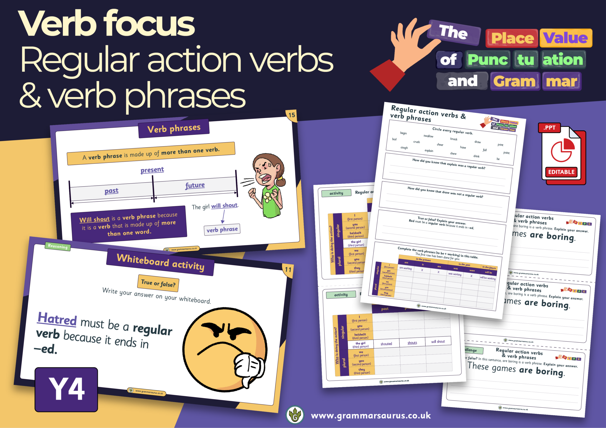 Year 4 The Place Value of Punctuation and Grammar - Verb Focus ...