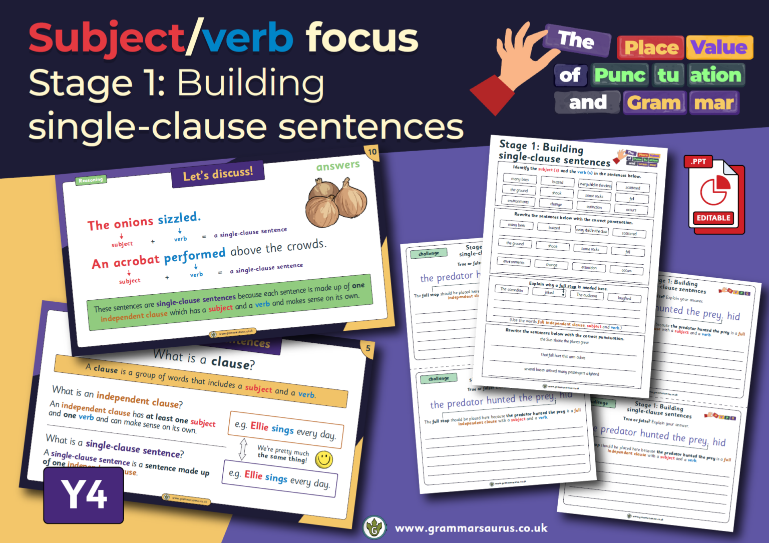 Year 4 The Place Value of Punctuation and Grammar – Subject/Verb focus ...