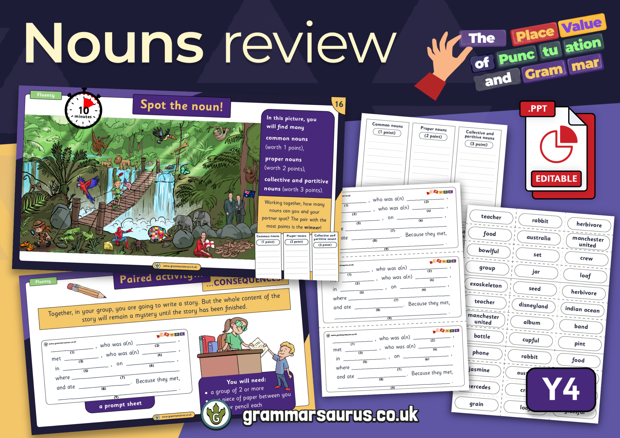 Year 4 The Place Value of Punctuation and Grammar – Nouns Review ...