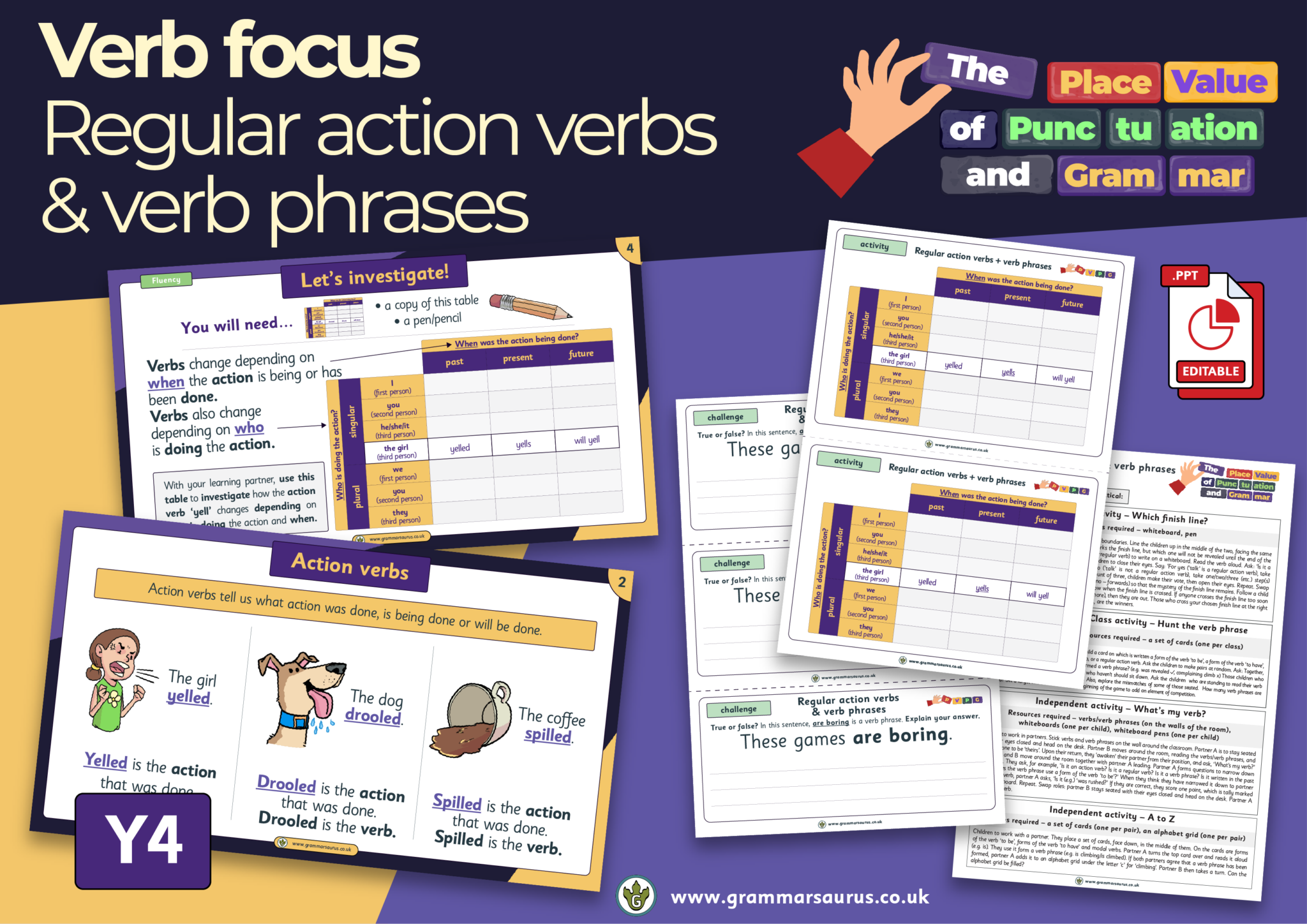 Year 4 The Place Value of Punctuation and Grammar - Verb Focus ...
