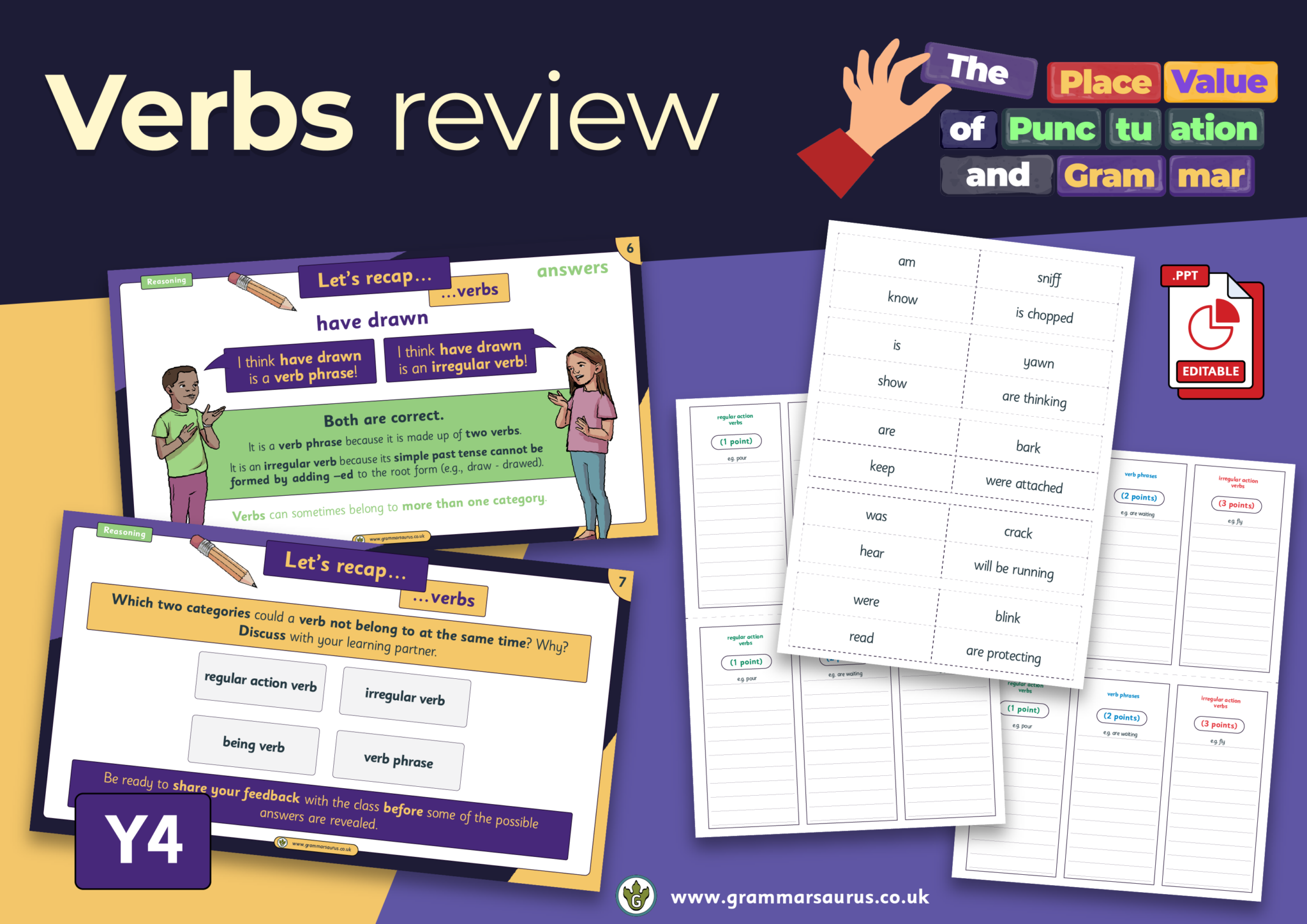 Year 4 The Place Value of Punctuation and Grammar – Verbs review ...