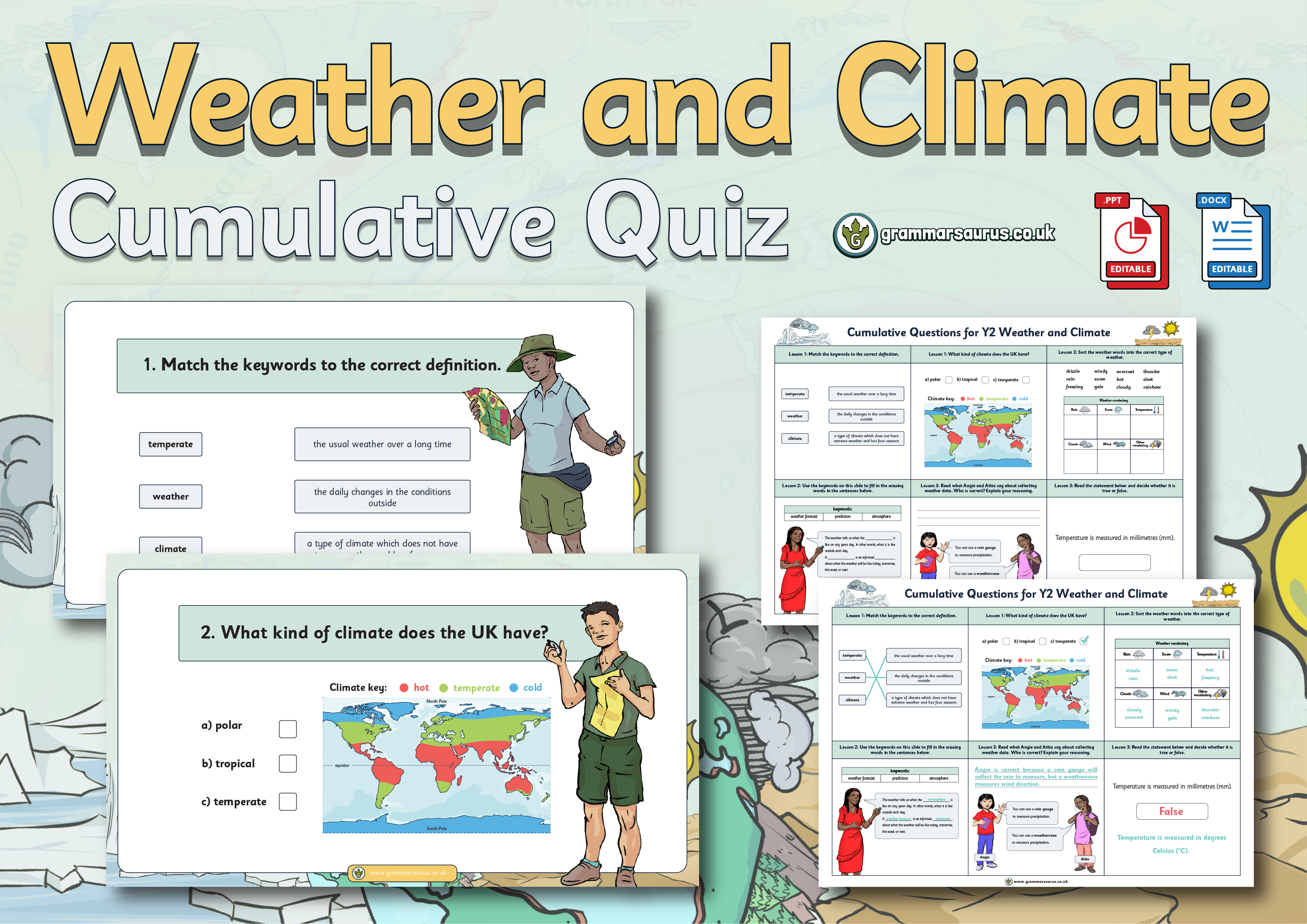 Year 2 Geography – Weather and Climate – Cumulative Quiz - Grammarsaurus