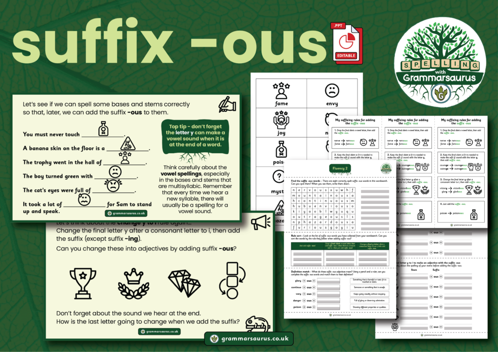 Y3 Objective 4 (suffix -ous) - Grammarsaurus