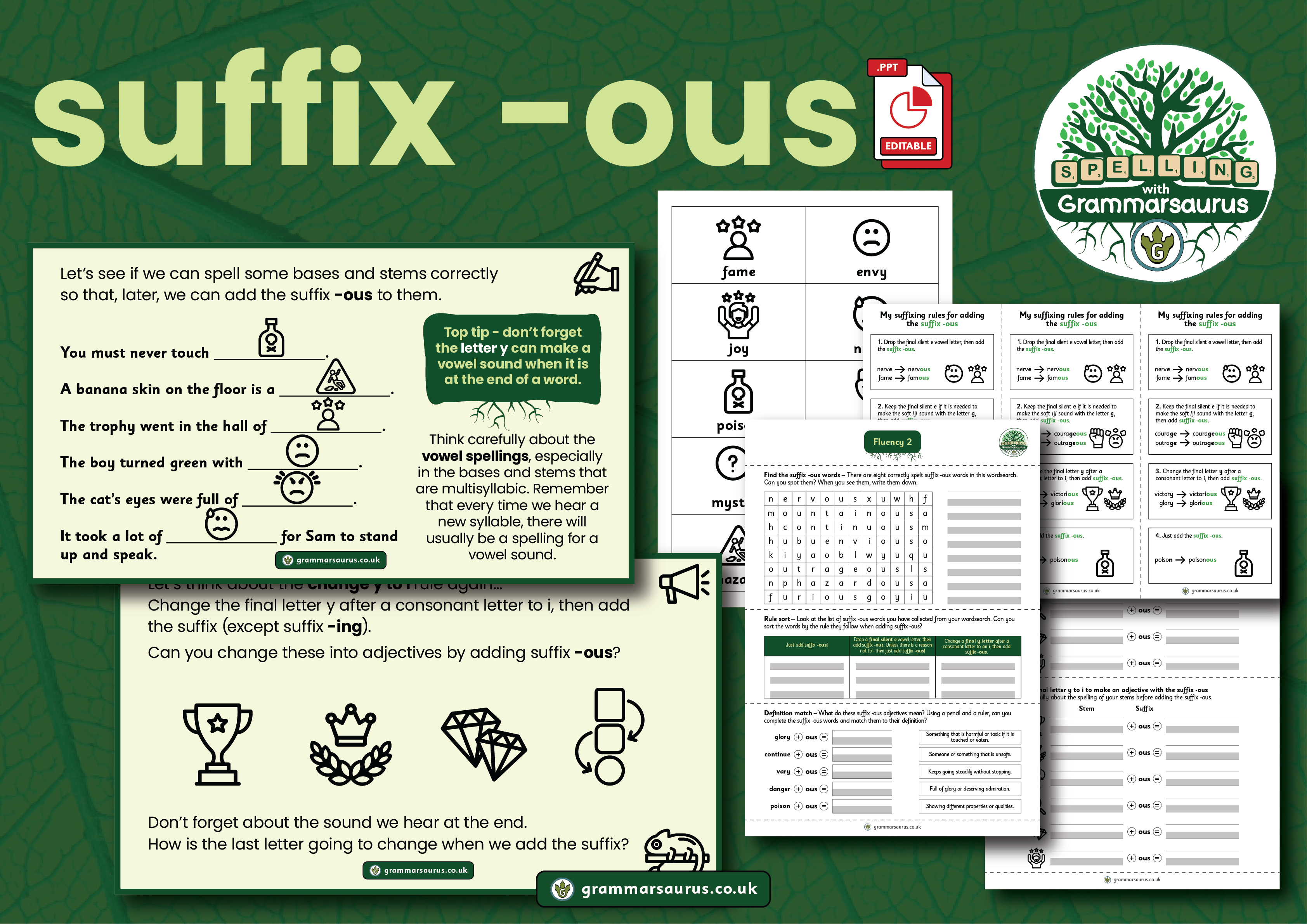 Y3 Objective 4 (suffix -ous) - Grammarsaurus