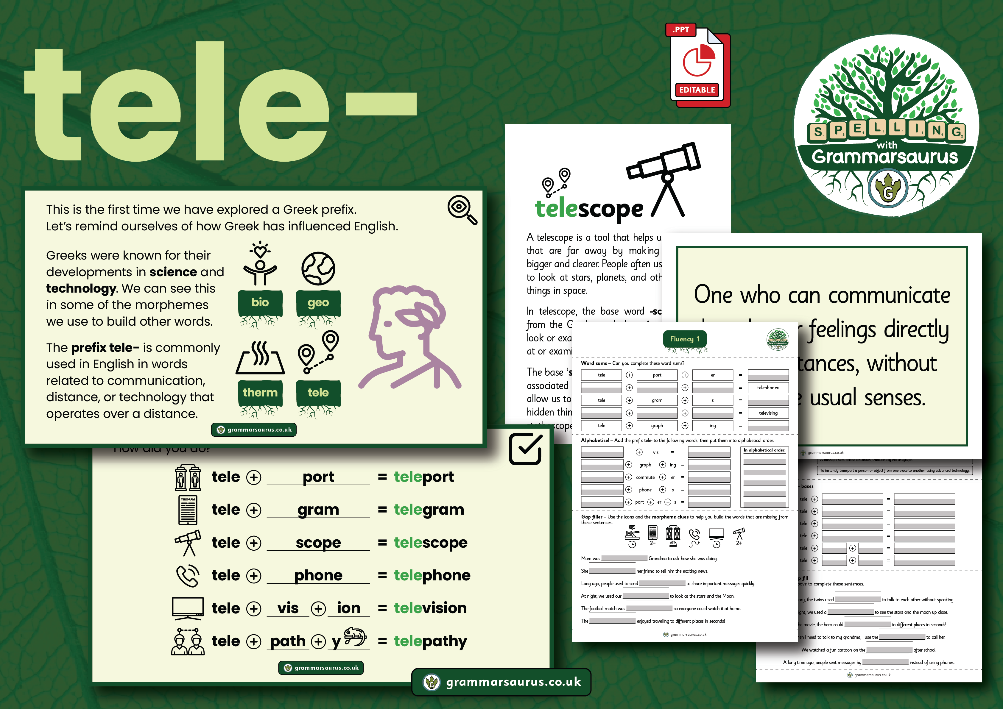 Y3 objective 8 (tele-) - Grammarsaurus