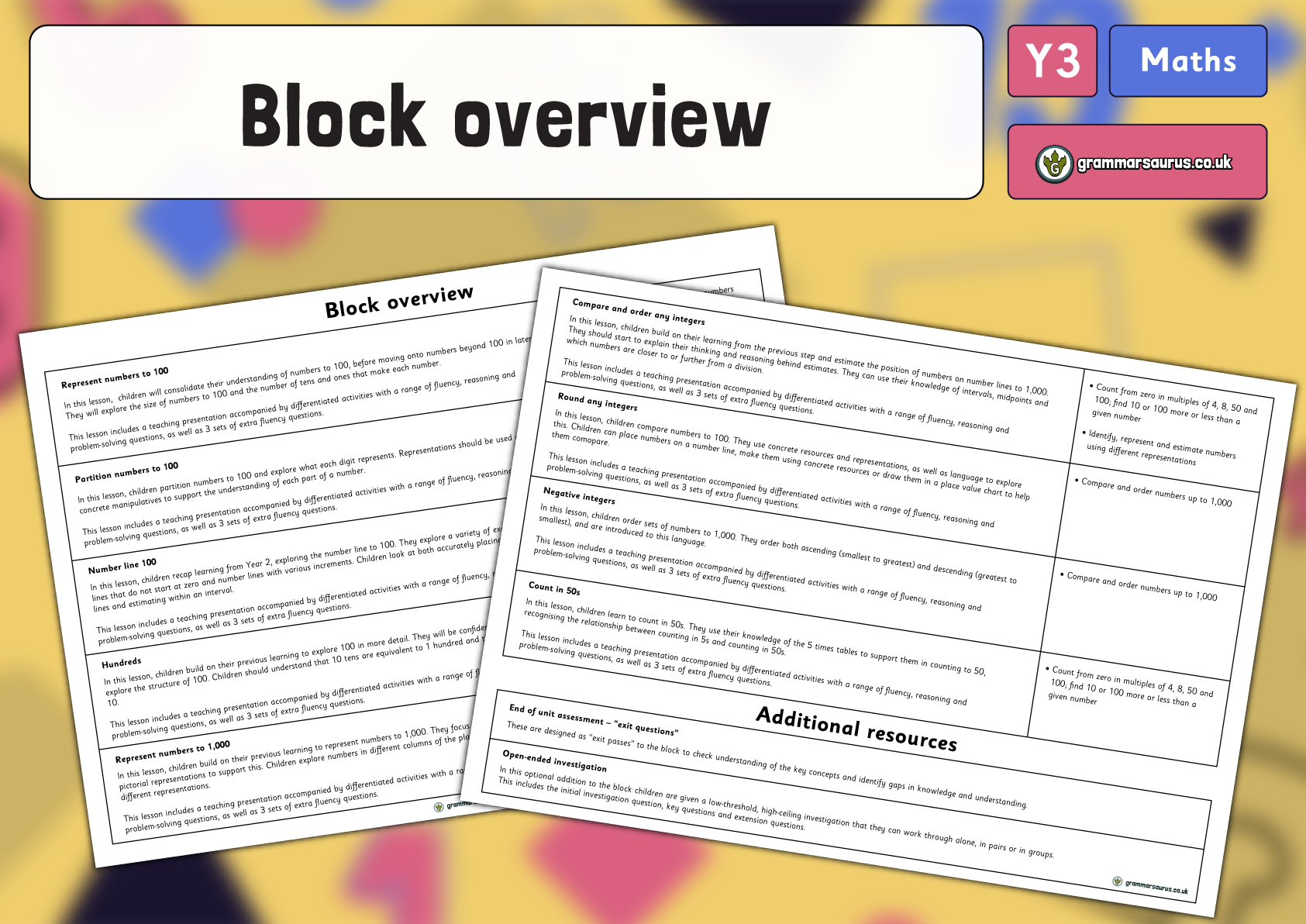 Year 3 Place Value - Block Overview - Grammarsaurus