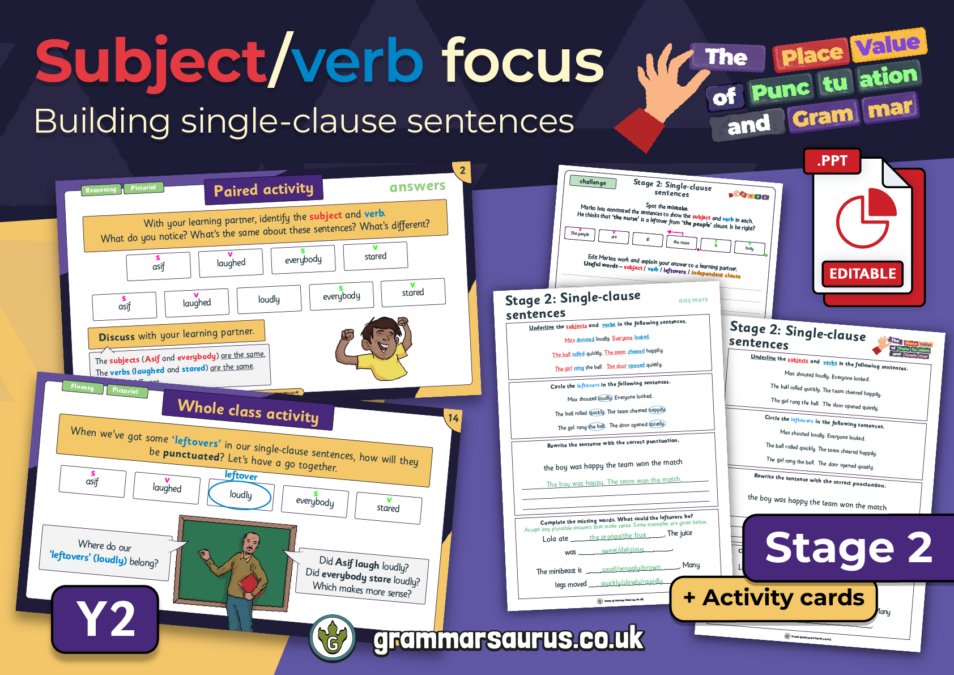 Year 2 The Place Value of Punctuation and Grammar – Subject/Verb focus ...
