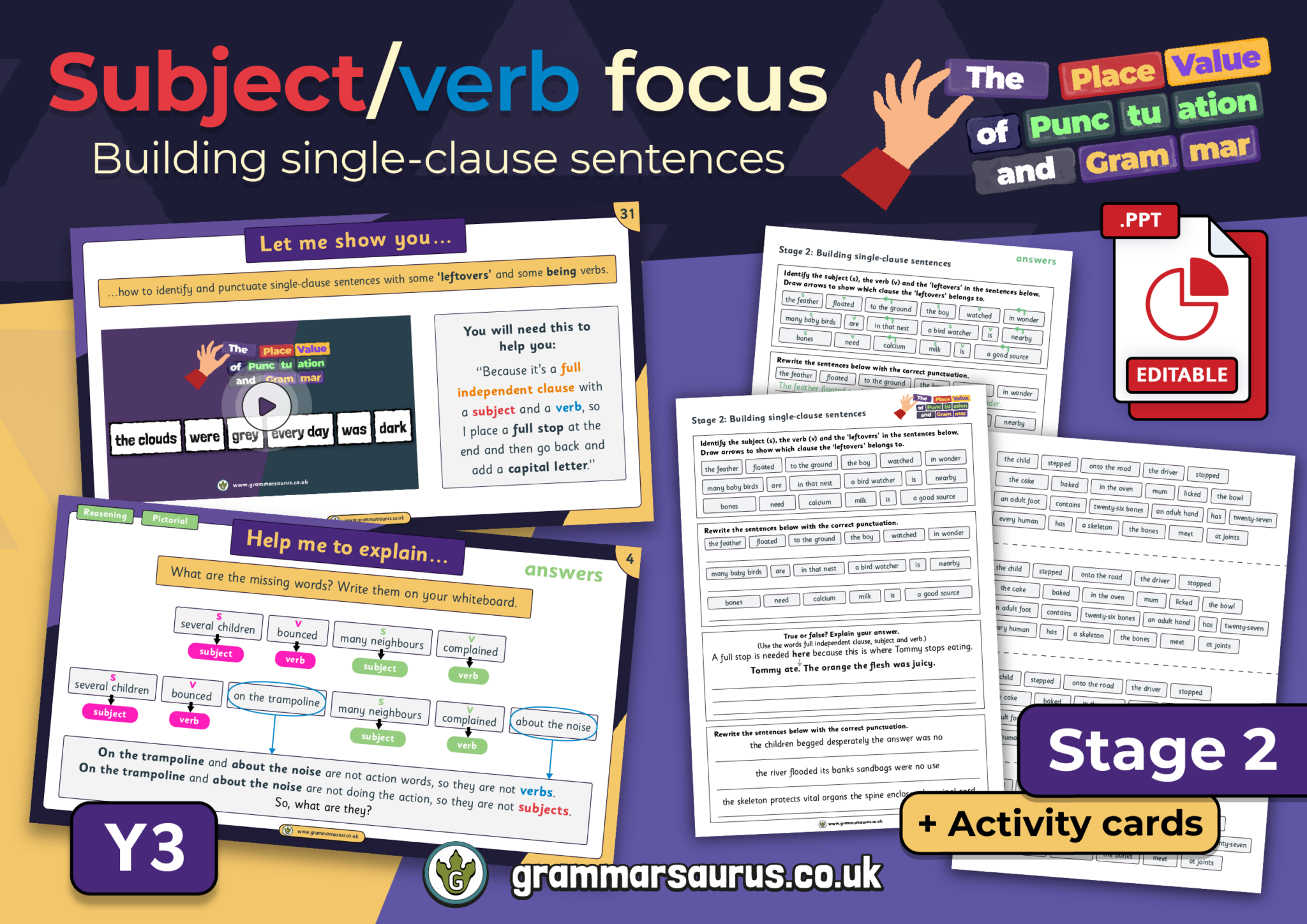 Year 3 - The Place Value of Punctuation and Grammar - Subject/Verb ...