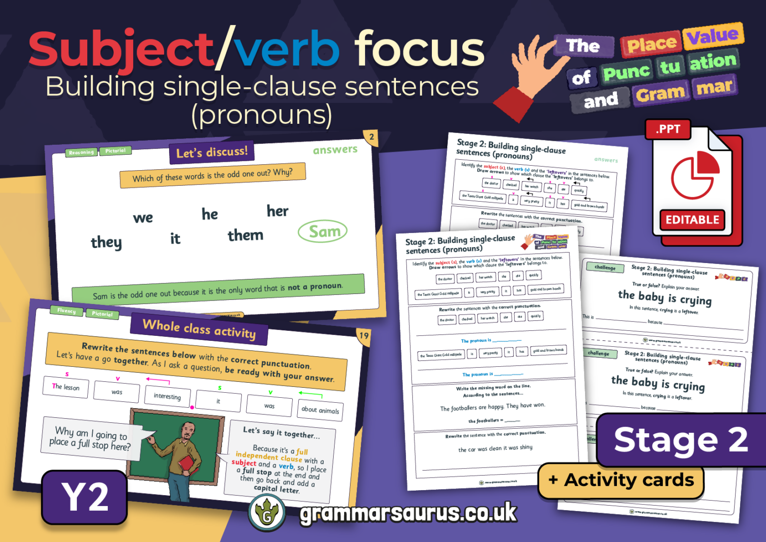 Year 2 The Place Value of Punctuation and Grammar - Subject/Verb focus ...