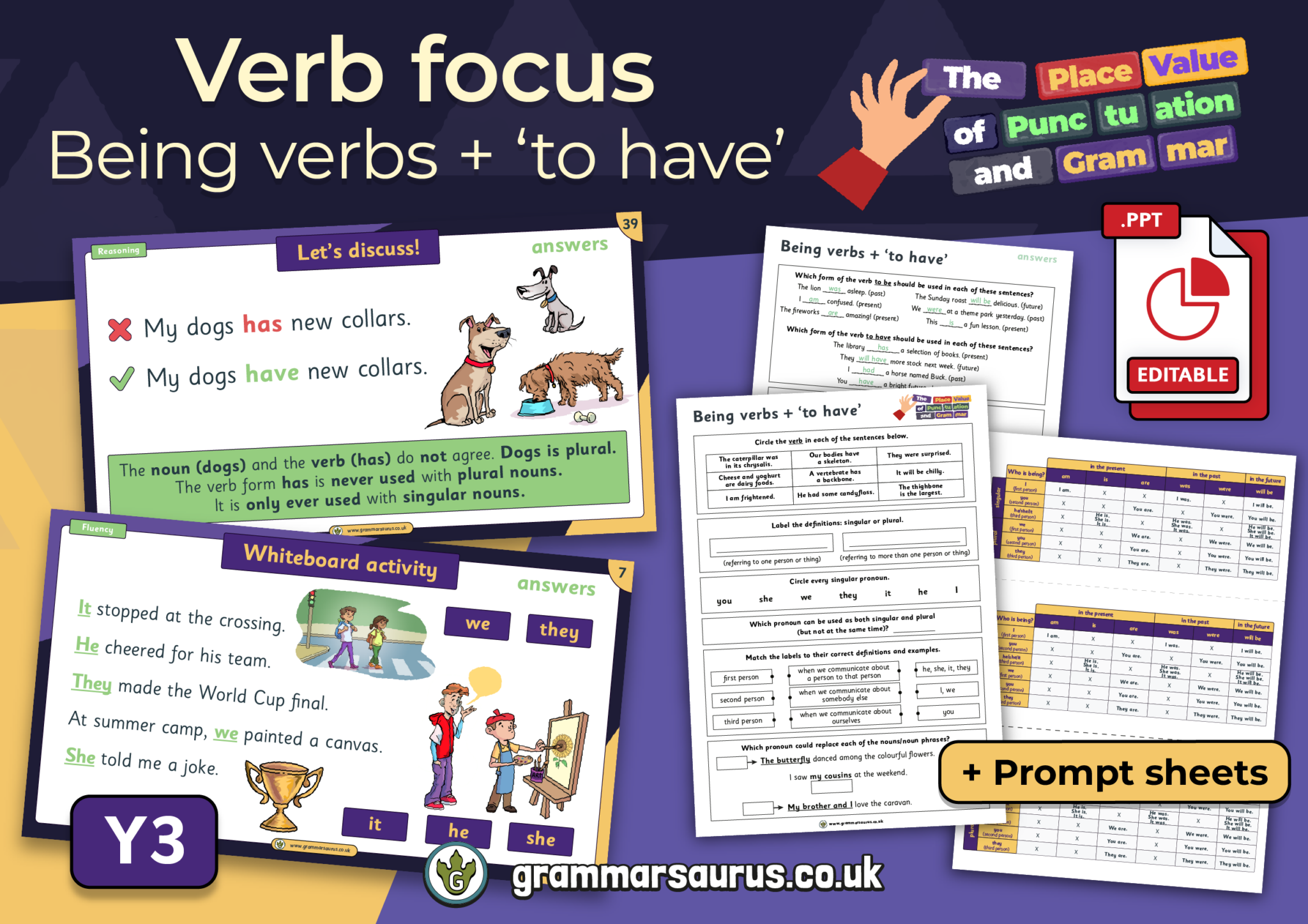 Year 3 The Place Value of Punctuation and Grammar – Verb Focus – Being ...
