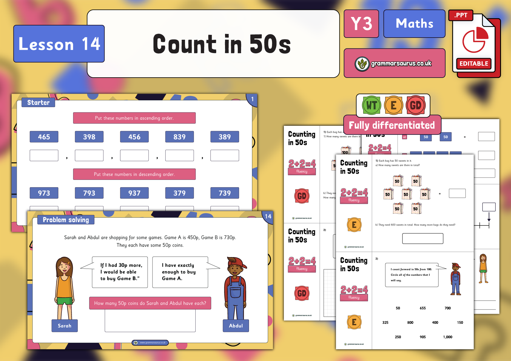 Year 3 Place Value - Count in 50s - Lesson 14 - Grammarsaurus