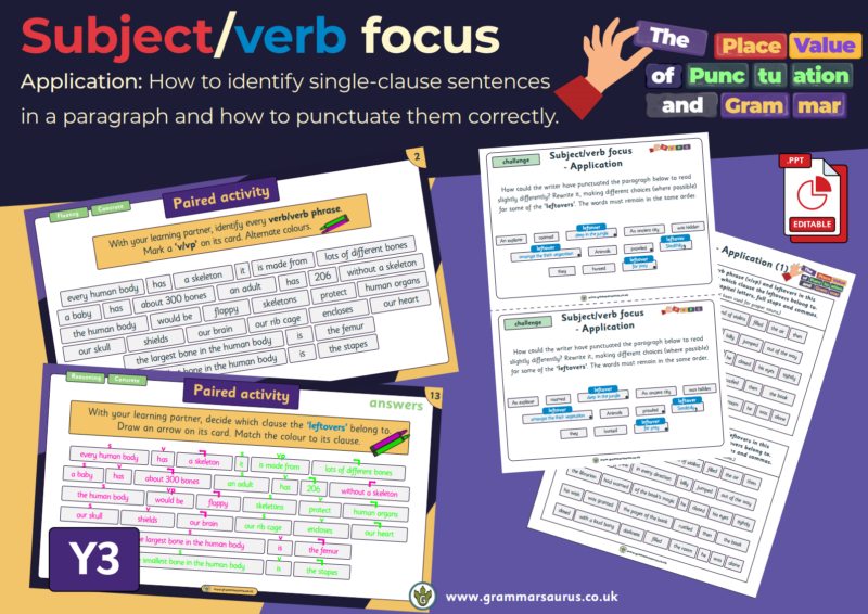 Year 3 - The Place Value of Punctuation and Grammar - Subject/Verb ...
