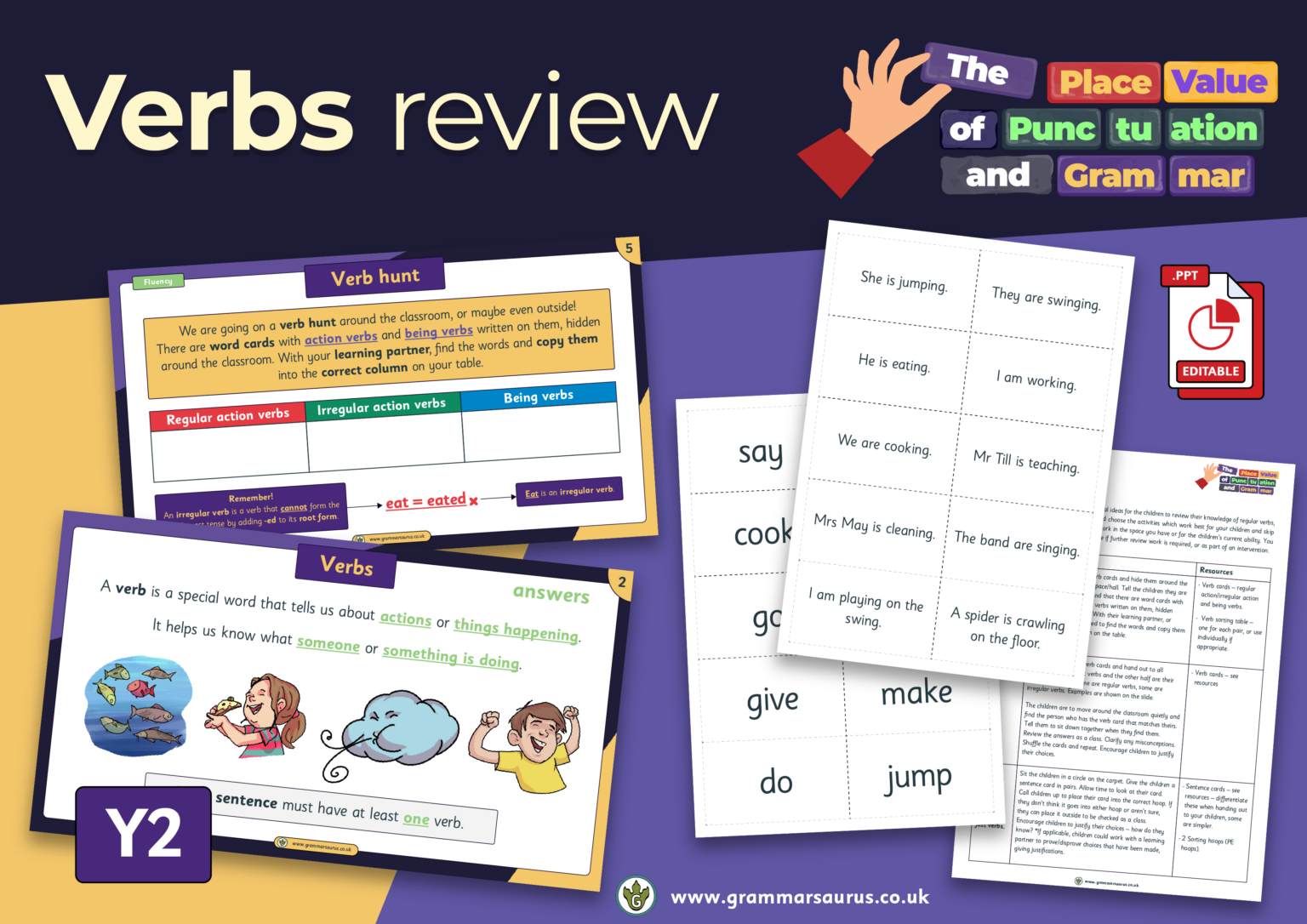 Year 2 The Place Value of Punctuation and Grammar – Verbs review ...