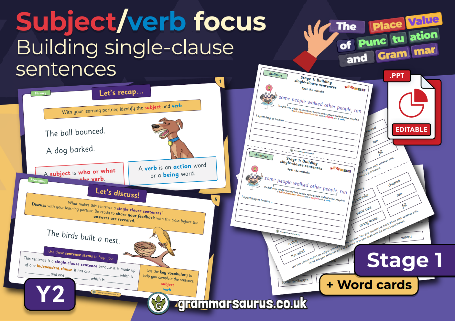 Year 2 The Place Value of Punctuation and Grammar – Subject/Verb focus ...