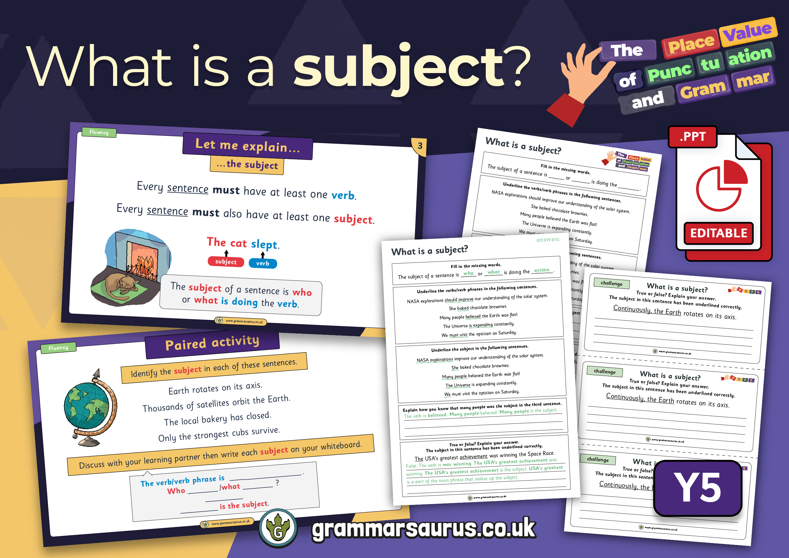 Year 5 The Place Value of Punctuation and Grammar – What is a subject ...