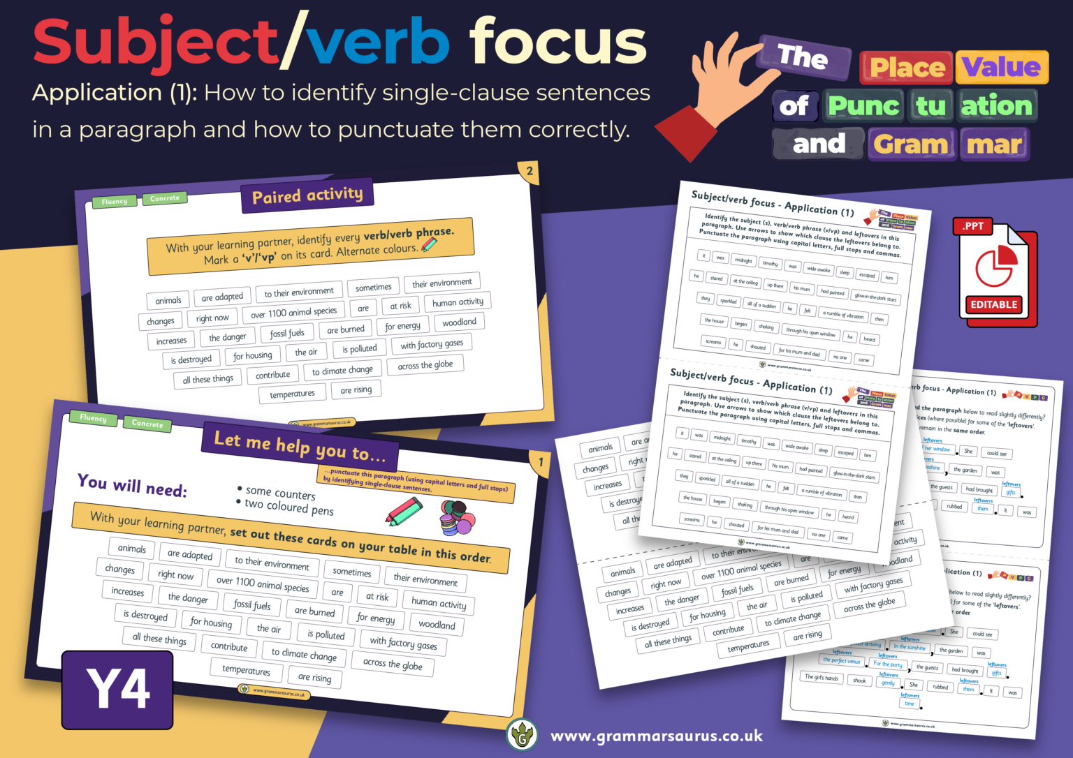 Year 4 Place Value of Punctuation and Grammar - Subject/verb focus ...